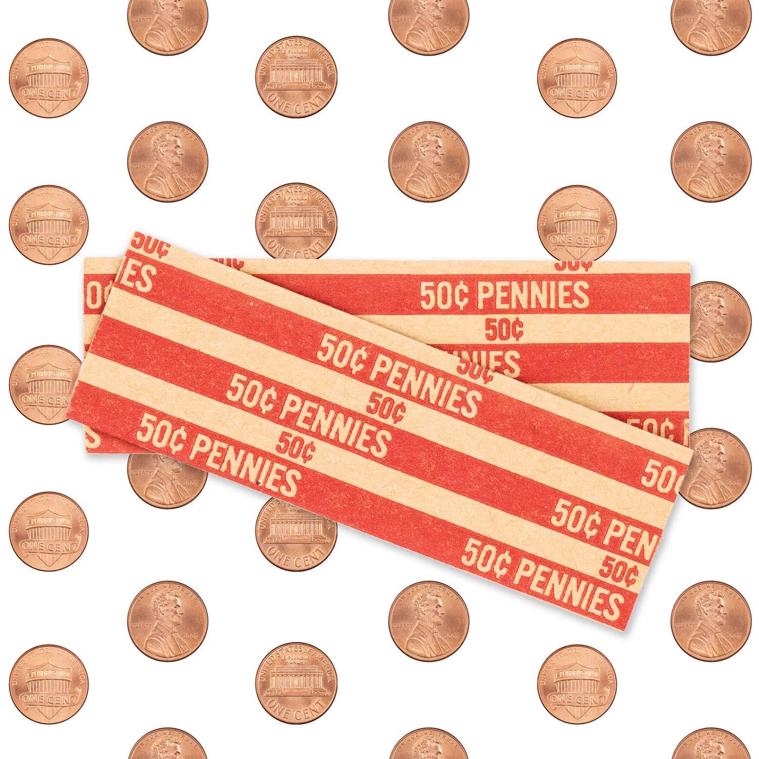 Penny Coin Wrappers, 100 Flat Striped Coin Wrappers