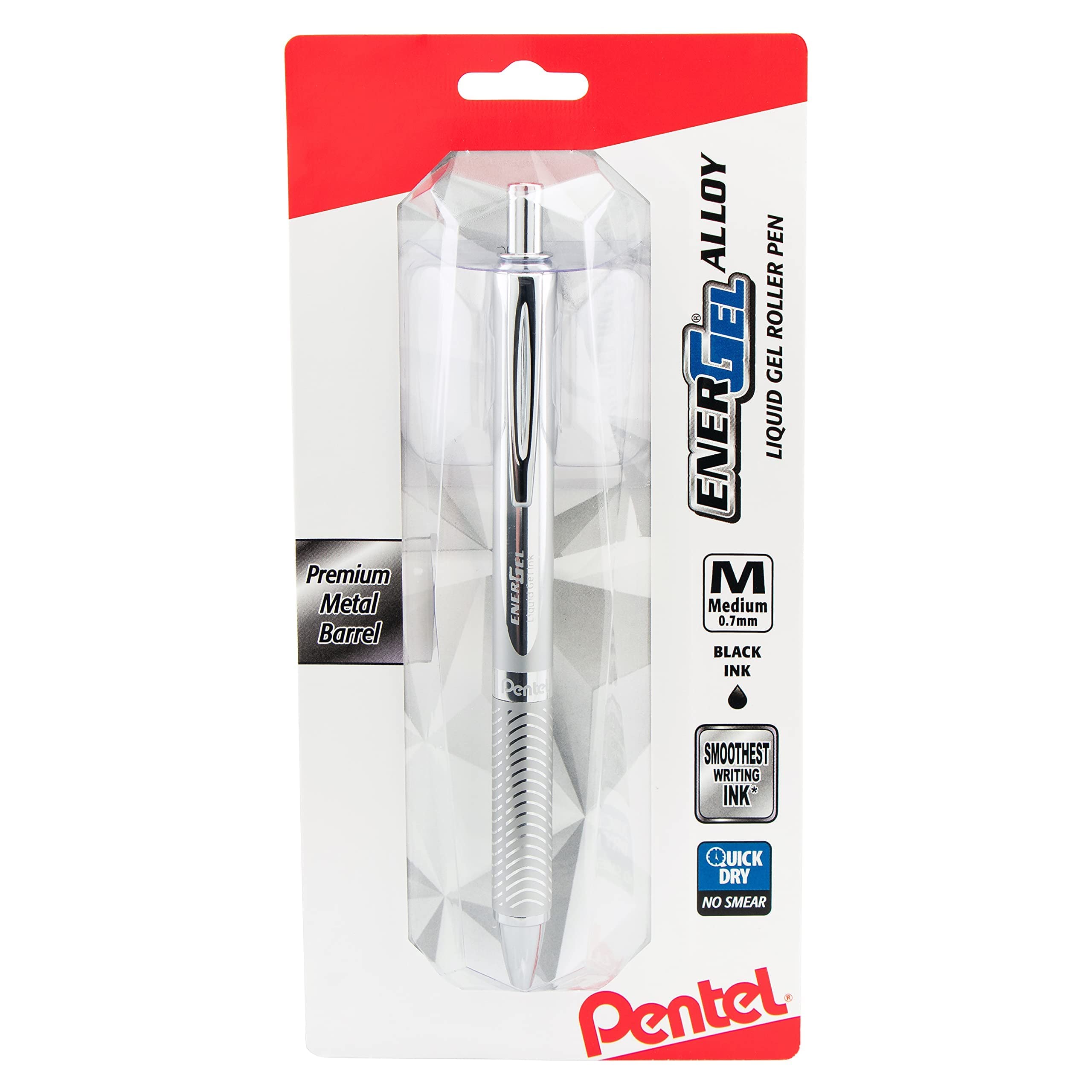 Pentel EnerGel Alloy RT Gel Pen, Medium Metal Tip, Silver Barrel, Black Ink, 1 Each (BL407BP)