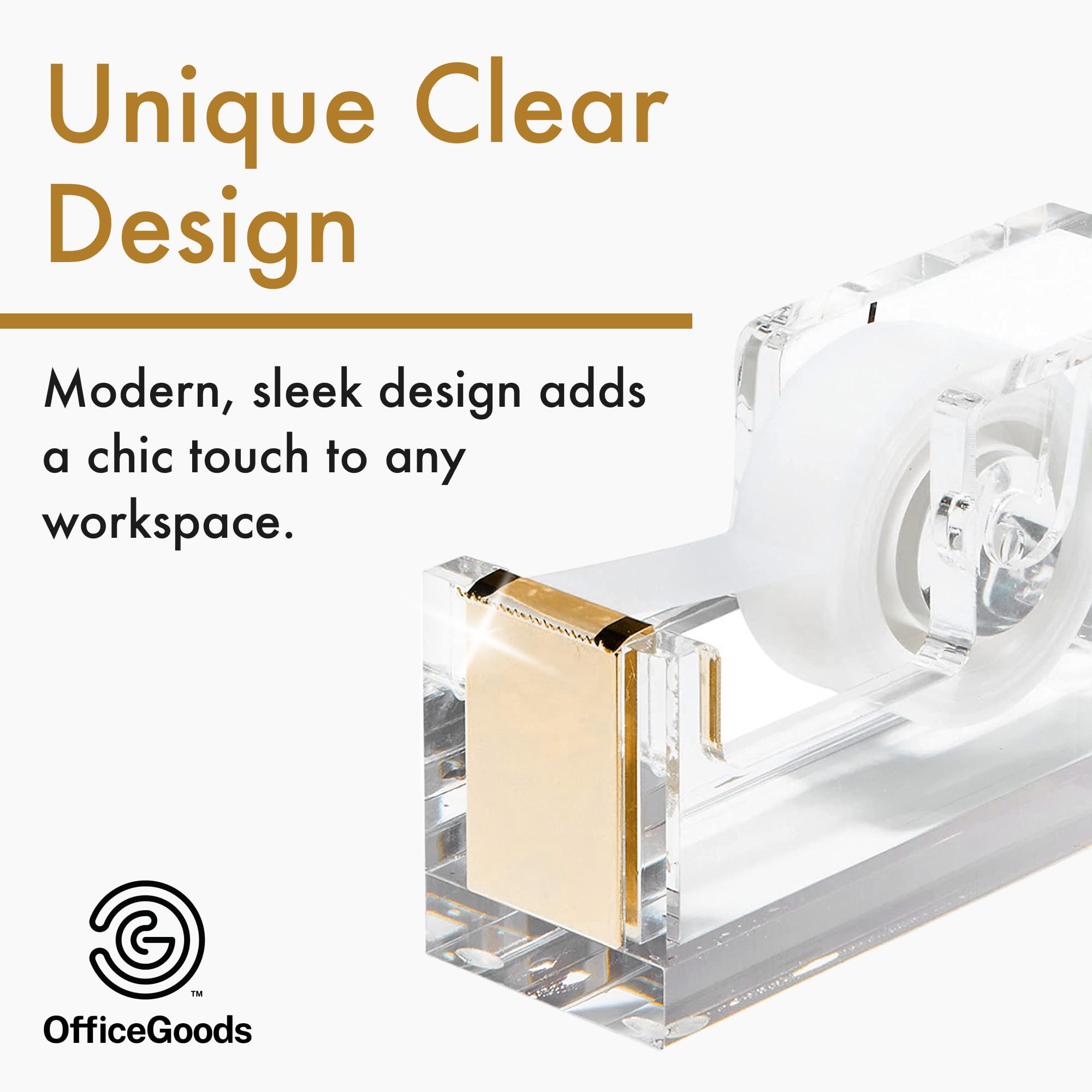 Acrylic & Gold Tape Dispenser by OfficeGoods - A Classic Design to Brighten Up Your Desk and Office