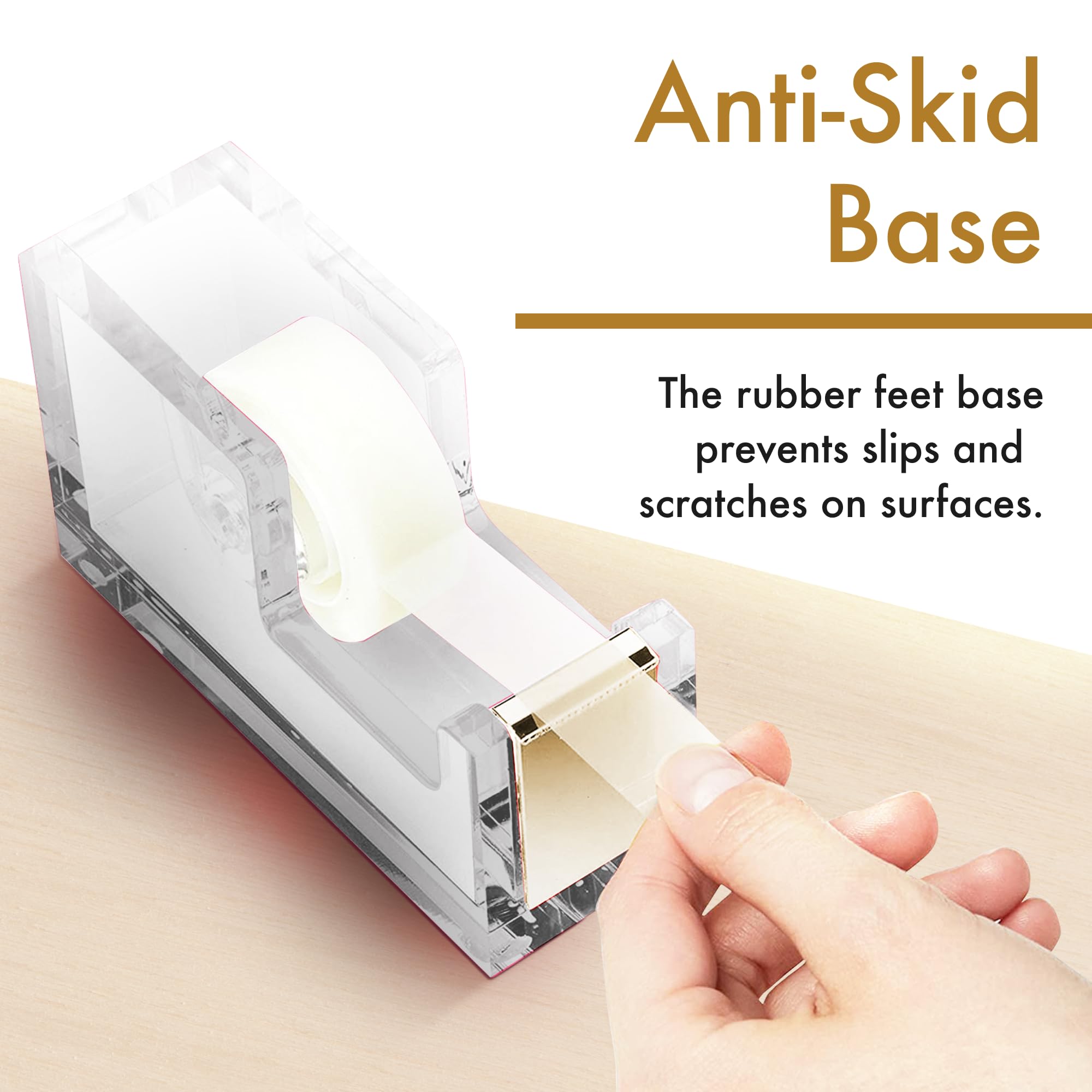 Acrylic & Gold Tape Dispenser by OfficeGoods - A Classic Design to Brighten Up Your Desk and Office