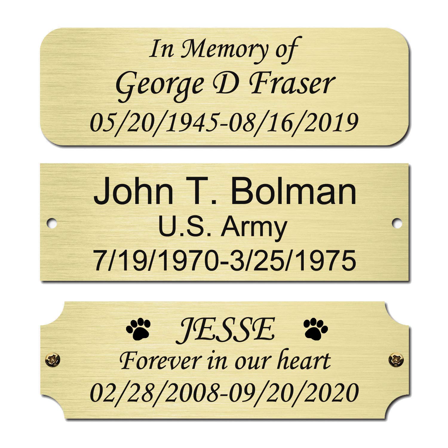 Size: 3" W x 1" H, Personalized, Custom Engraved, Brushed Gold Solid Brass Plate Picture Frame Name Label Art Tag for Frames, with Adhesive Backing or Screws - Indoor use only