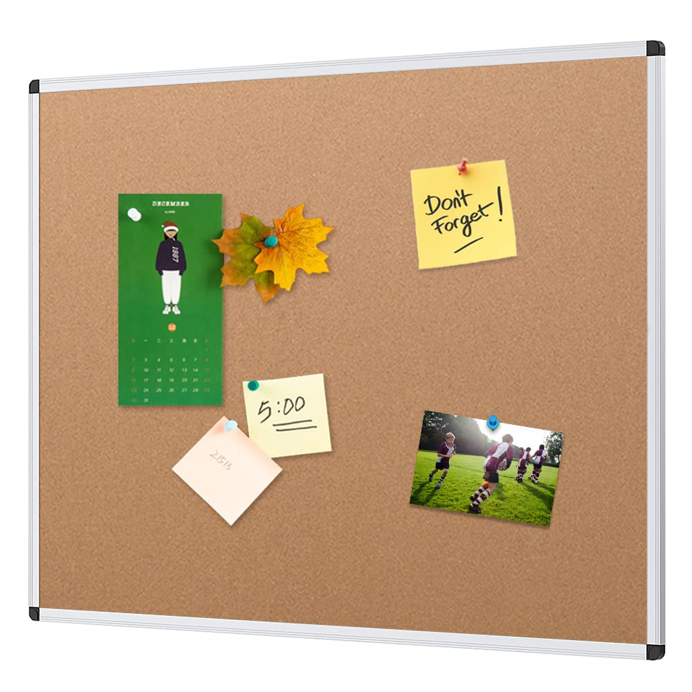 VIZ-PRO Cork Notice Board, 48 X 36 Inches, Silver Aluminium Frame