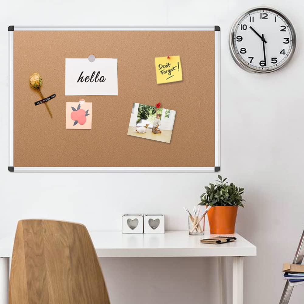VIZ-PRO Cork Notice Board, 48 X 36 Inches, Silver Aluminium Frame