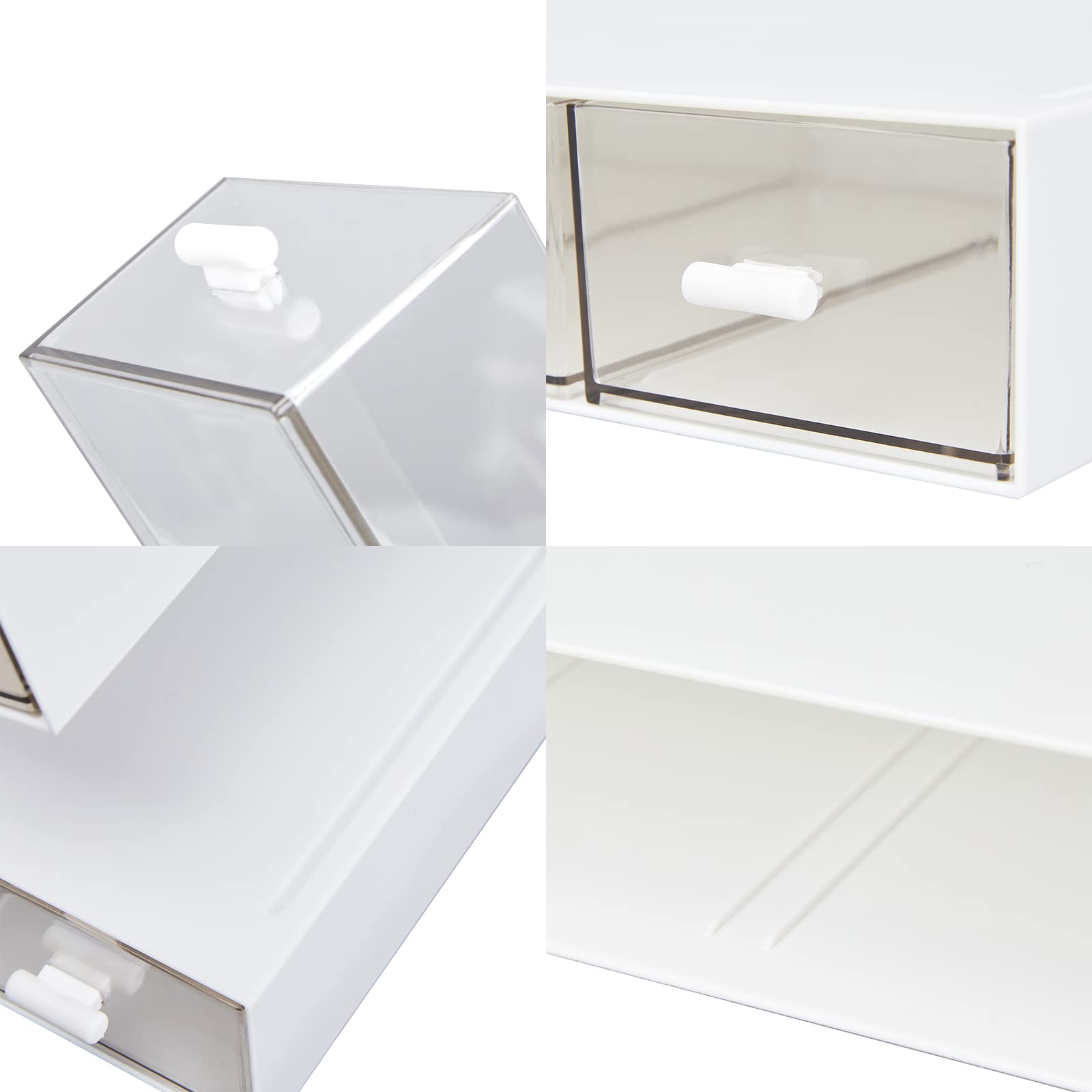 Desk Organizer with 4 Drawers, Clear Plastic Desk Storage Box, Desktop Organization for Office Supplies, Gel Pens, Pencils, Markers, Tape, Erasers, Paperclips, Chargers (White-4 Draws)