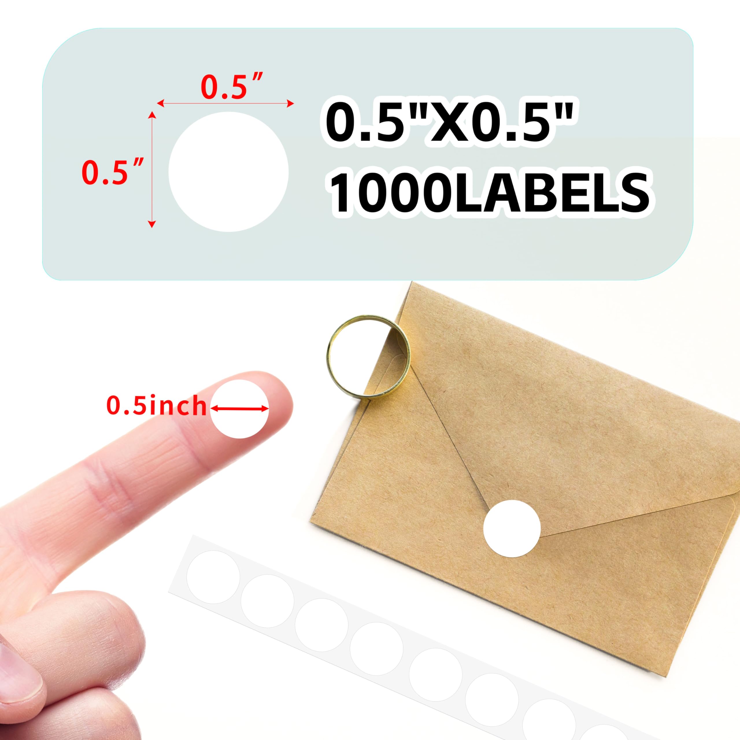 PARLAIM 0.5" Round Color Coding Circle Dot Labels on a Roll, 1000 Stickers in Plastic Dispenser Box, 1/2 inch Diameter, White