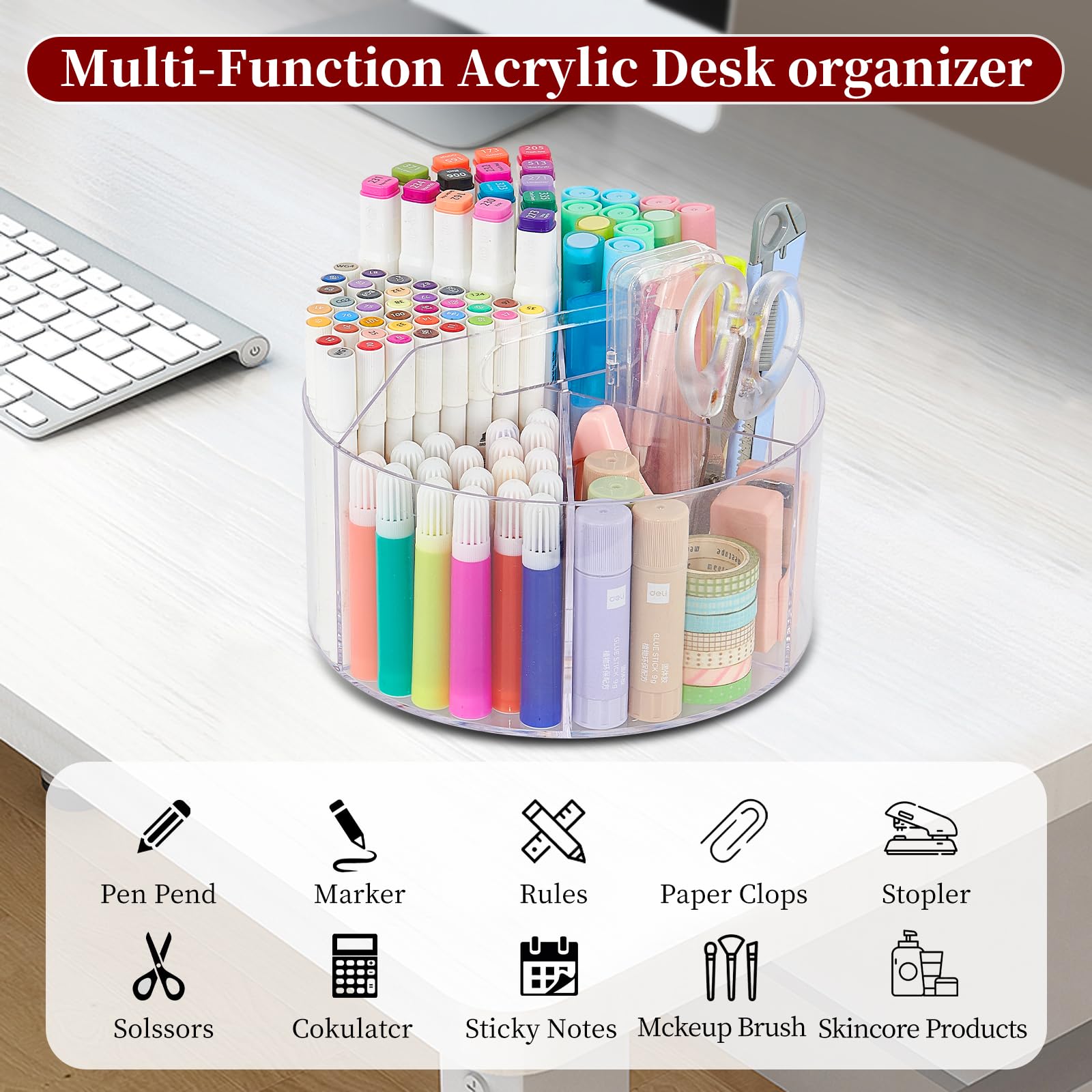 AUPSEN Rose Gold Desk Organizer for Women, Mesh Office Supplies Desk Accessories, Features 5 Compartments + 1 Mini Sliding Drawer