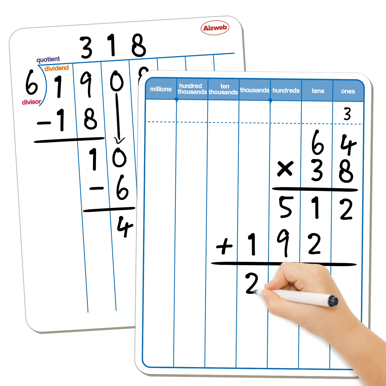 Dry Erase Long Division White Board,9 x 12 Multi-Digit Computation Double-Sided Dry Erase Board,Math Manipulatives White Board for Students,Classroom and Home,Small White Board Dry Erase (Division)