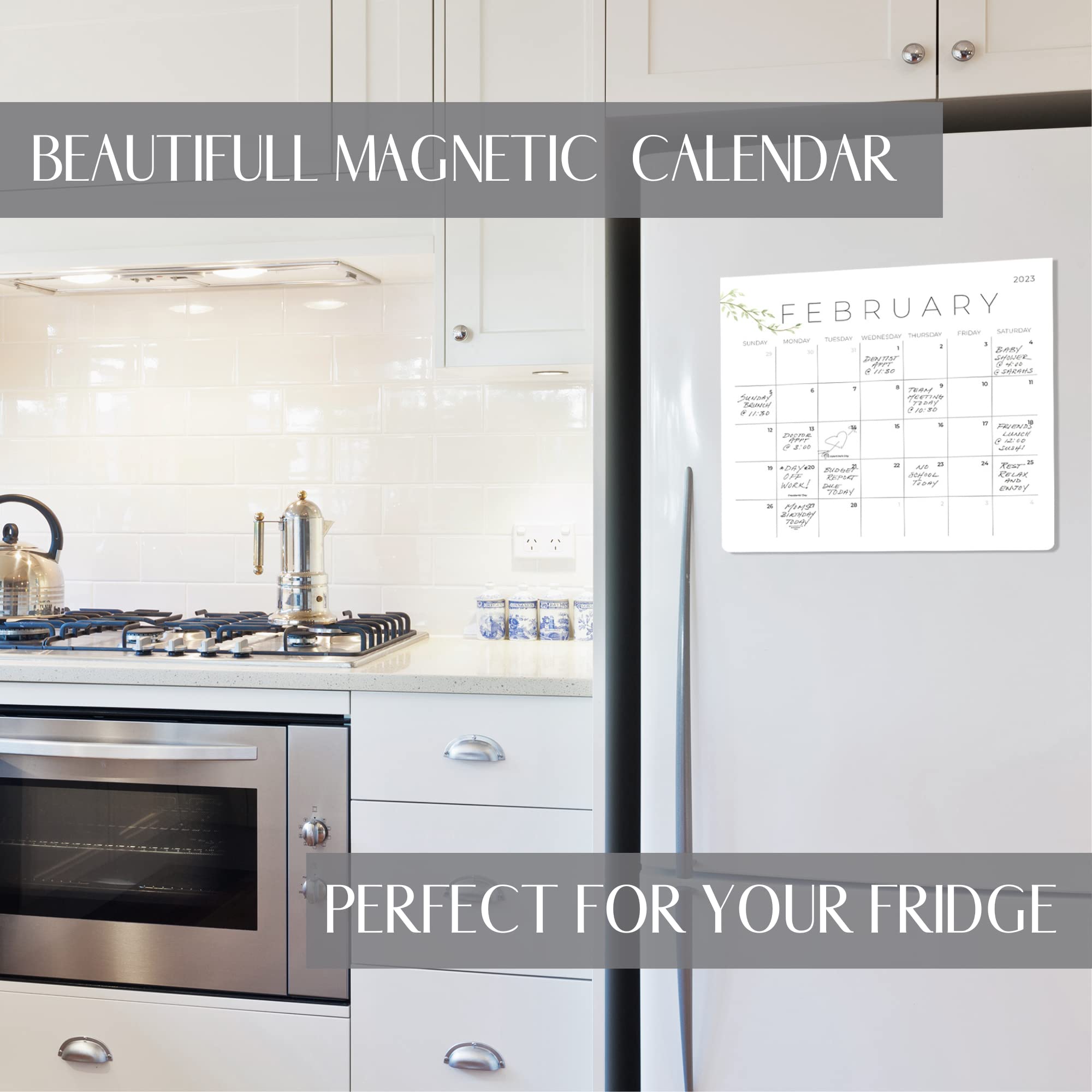 Beautiful Magnetic 2023 Fridge Calendar - Beautiful Monthly Greenery Calendar for Easy Planning - The Perfect Refrigerator Calendar To Stay on Track With Your Appointments