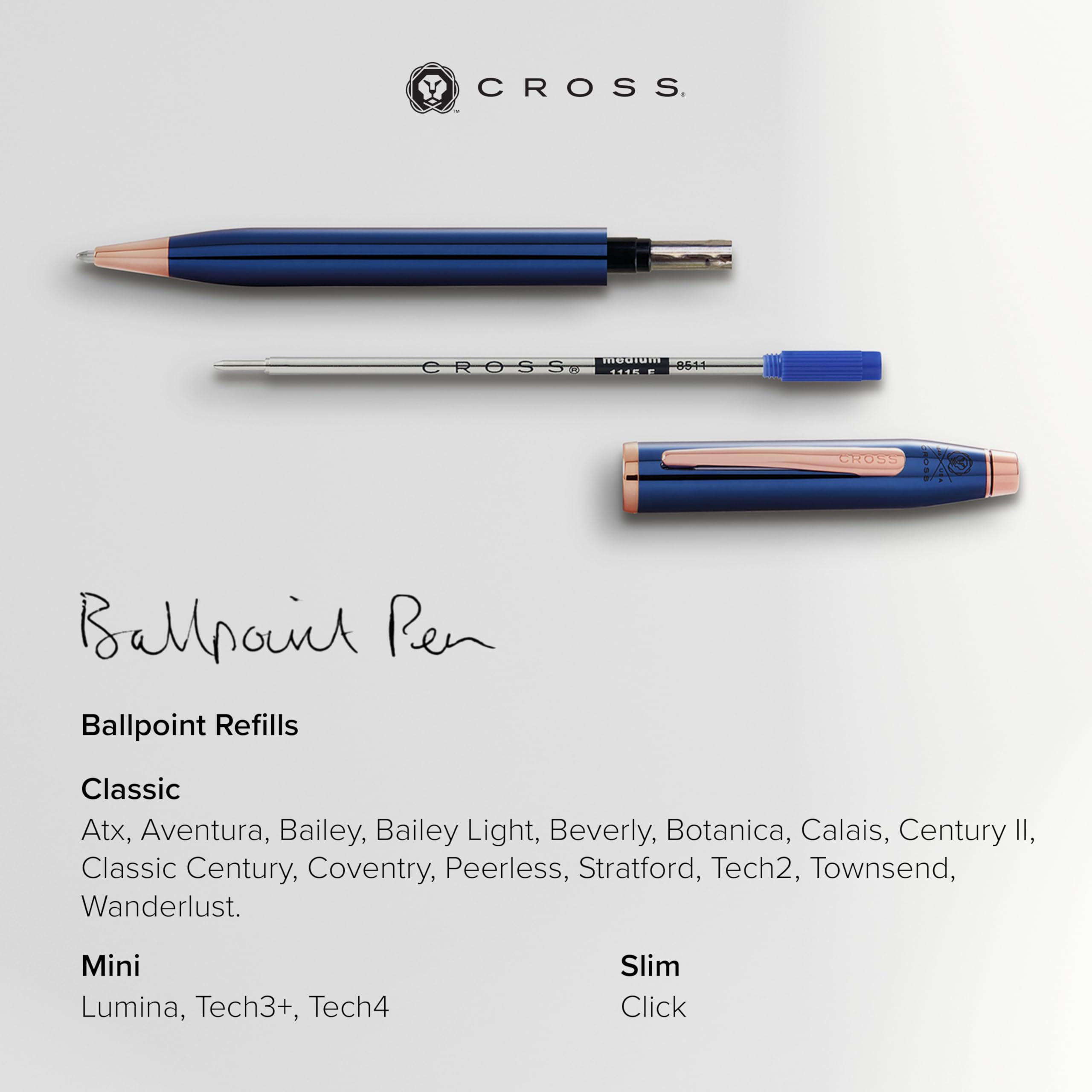 Cross 85142 Refills for Ballpoint Pens, Fine, Black Ink, 2/Pack