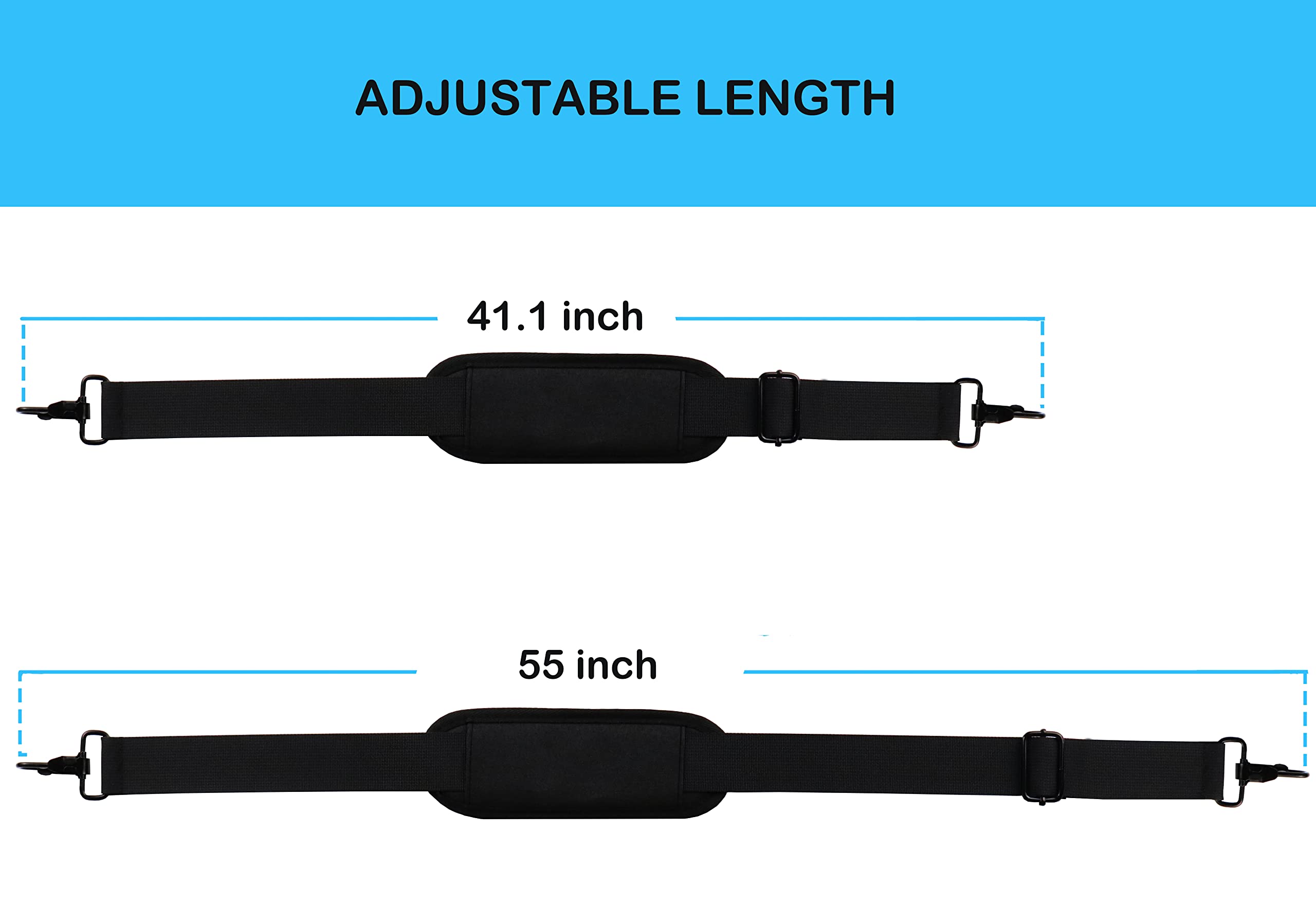 Shoulder Strap, Durable 55" Universal Replacement Laptop Shoulder Strap, Adjustable Comfortable Belt with Metal Hooks for Briefcase, Computer Messenger Bag, Laptop Case Luggage/Duffel/Camera, (Black)