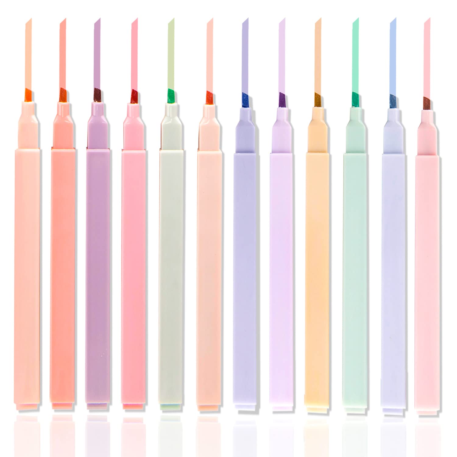 Iridipity 12pcs highlighters aesthetic highlighters assorted colors pastel highlighter with Soft pen tip bible highlighters and pens no bleed Dry Fast for school and office supplies (Multicolor)