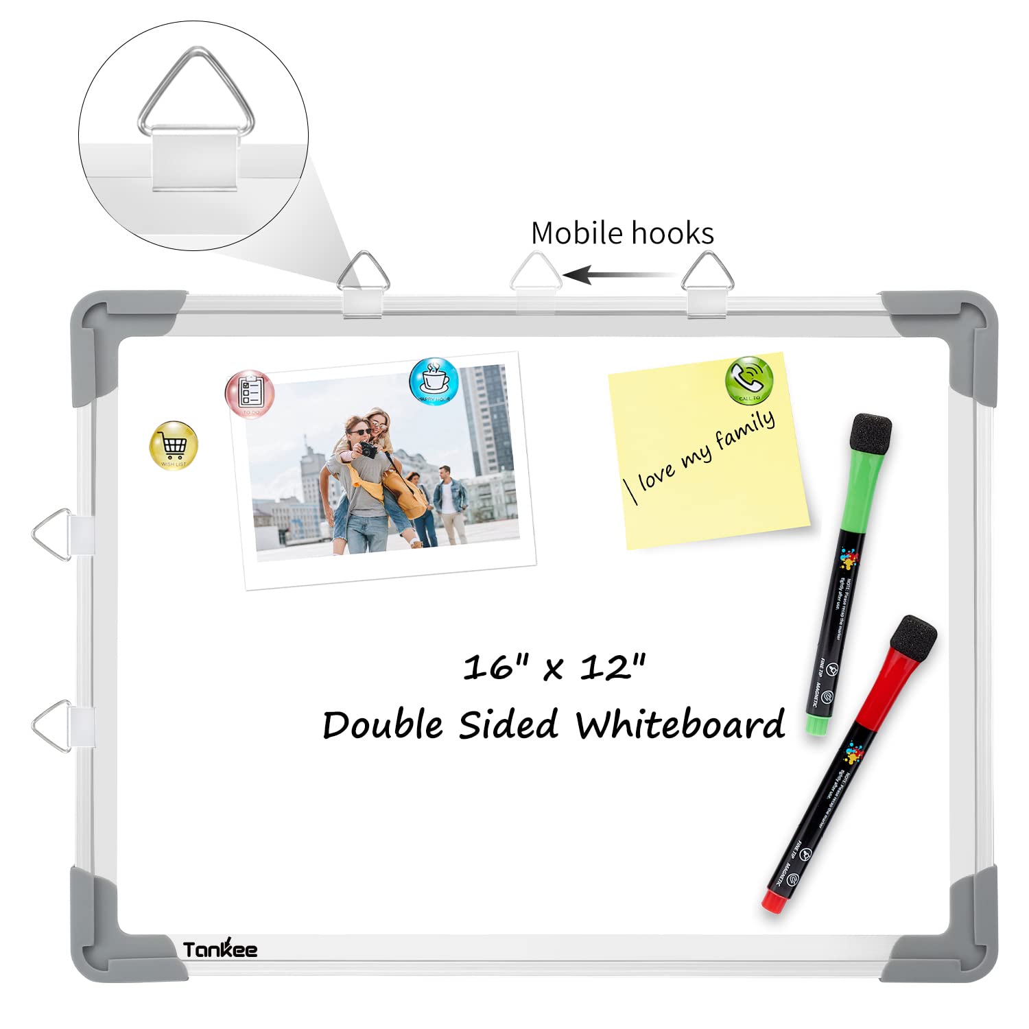 Small Dry Erase White Board – 12" x 16" Magnetic Hanging Whiteboard for Wall Portable Mini Double Sided Easel Hold in Hand for Kids Drawing, Kitchen Grocery List, Memo Board.