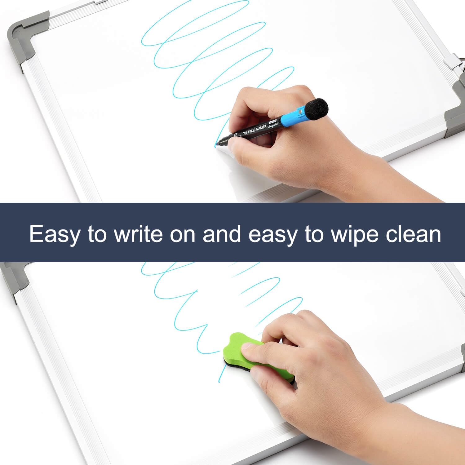 Small Dry Erase White Board – 12" x 16" Magnetic Hanging Whiteboard for Wall Portable Mini Double Sided Easel Hold in Hand for Kids Drawing, Kitchen Grocery List, Memo Board.
