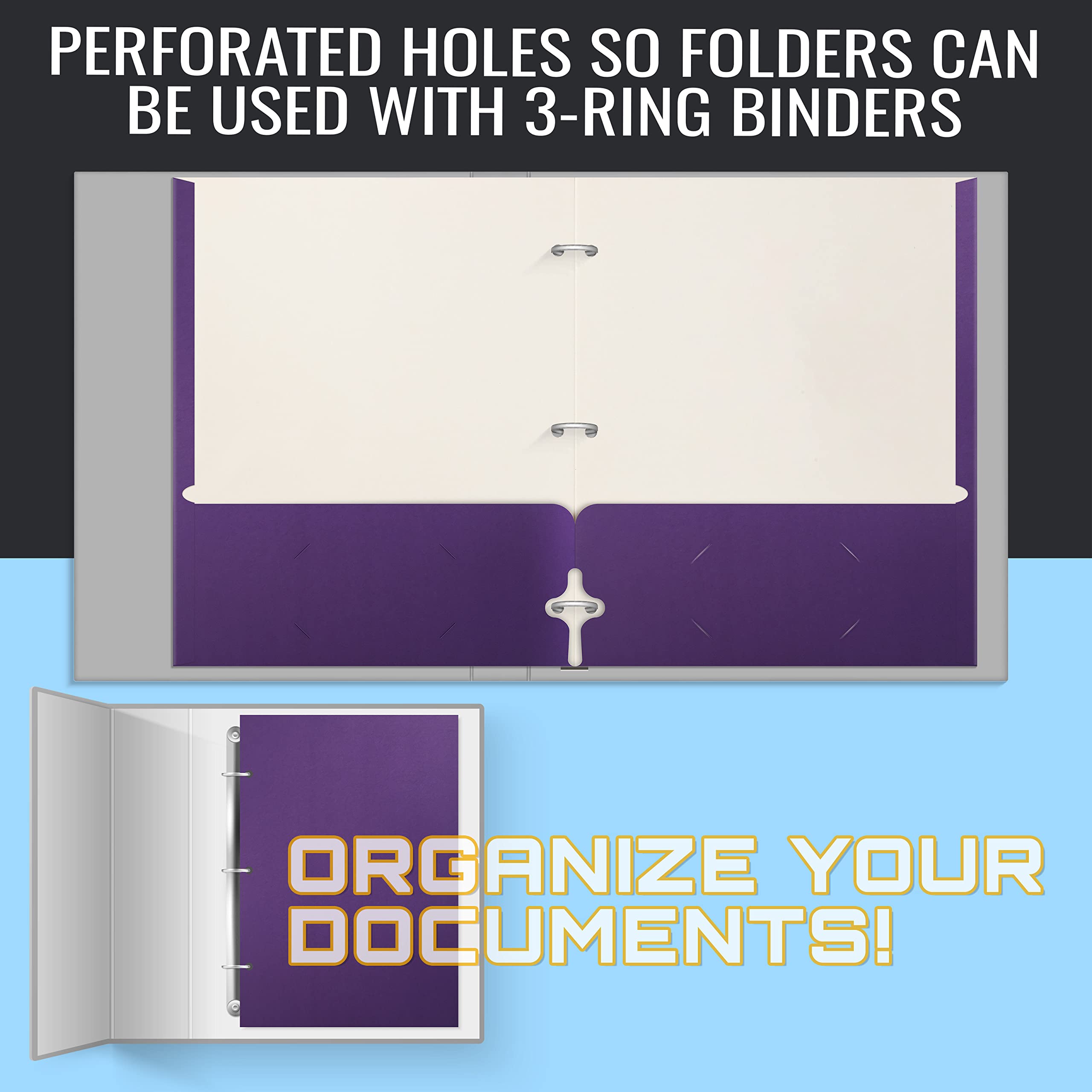 Two Pocket Portfolio Folders, 50-Pack, Purple, Letter Size Paper Folders, by Better Office Products, 50 Pieces, Purple