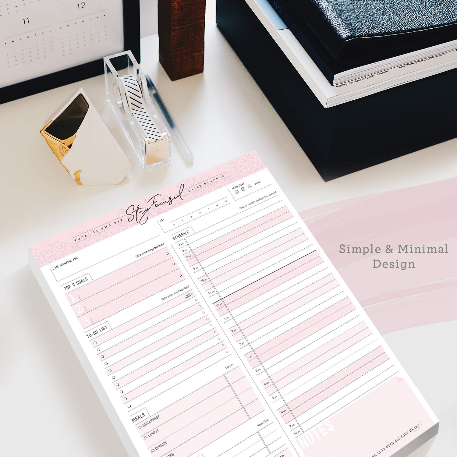 Daily Planner Notepad To Do Schedule- 50 Tear off Premium Stay Focused Made USA 8.5" x 11"