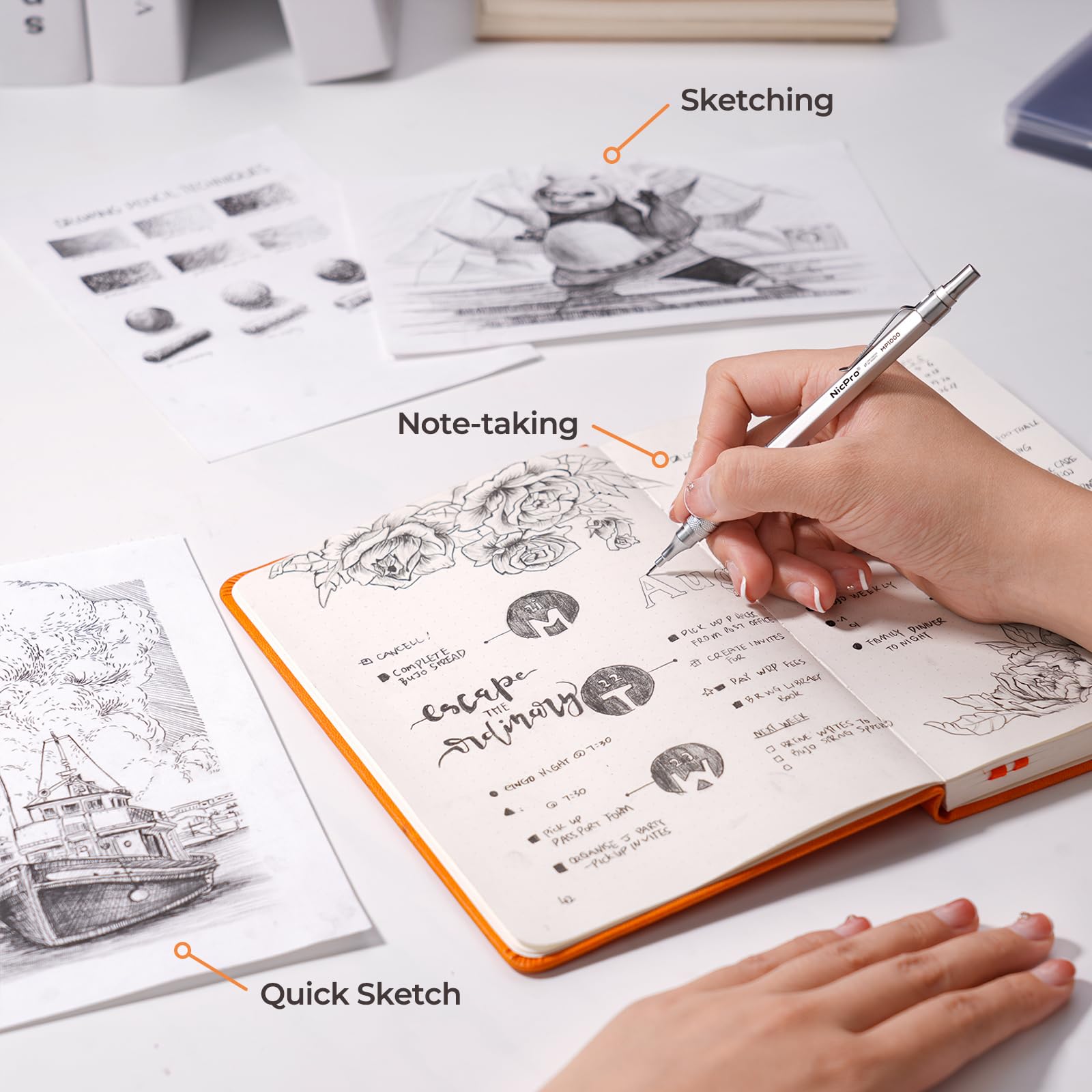 Nicpro 0.5 mm Mechanical Pencils Set with Case, 3 Metal Artist Pencil With 6 Tubes HB Lead Refills, 3 Erasers, Eraser Refills For Architect Art Writing Drafting,Drawing, Engineering, Sketching, Silver