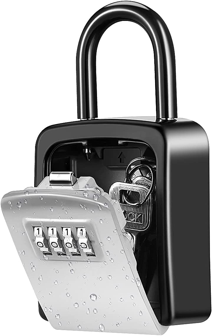 Key Lock Box, Upgraded Lockbox for Keys Outdoor, Key Safe Box, Weatherproof 4 Digit Combination Key Storage Lock Box, 5 Keys Capacity Lockbox with Removable Shackle for Indoor Outdoor, 3.66inch