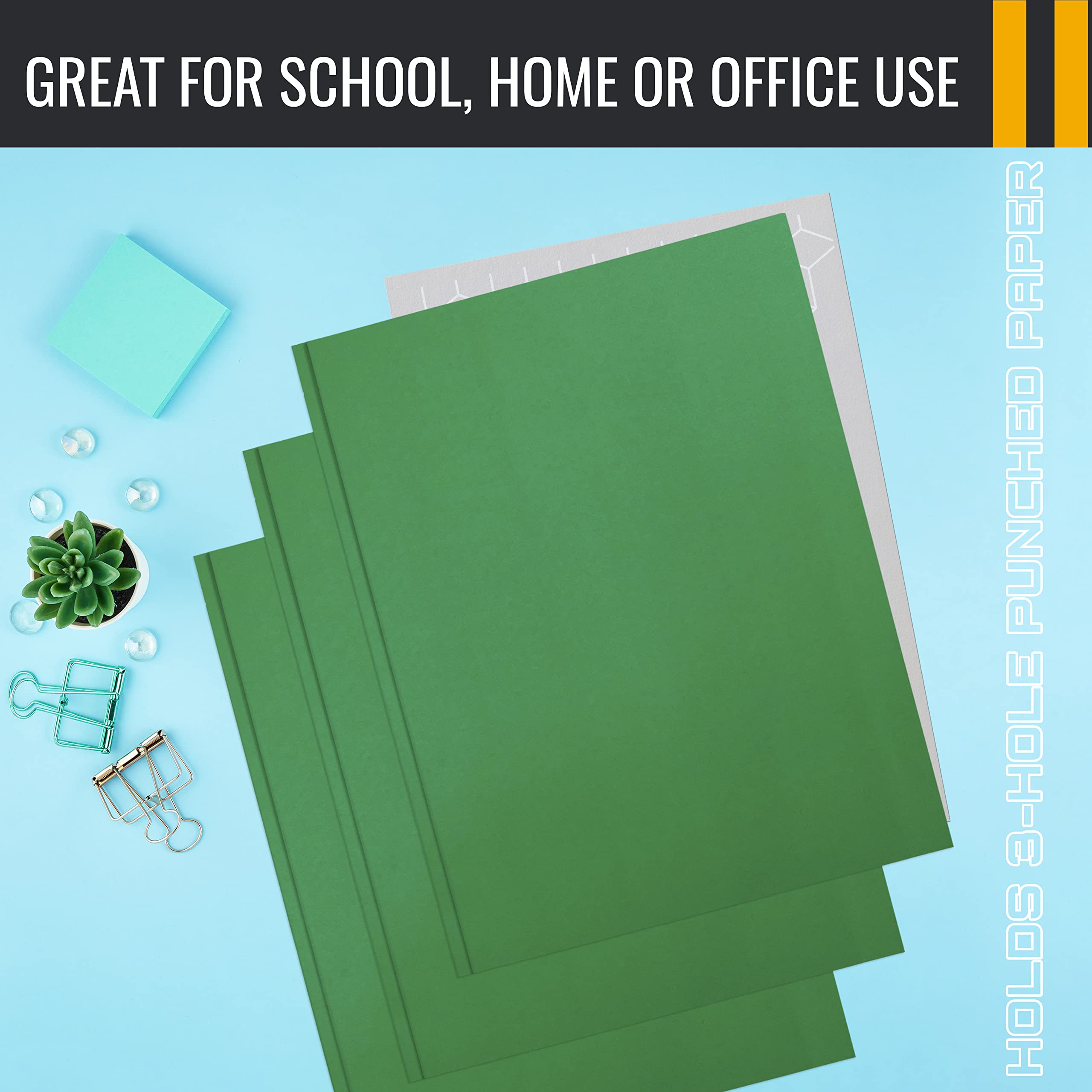 Green Paper 2 Pocket Folders with Prongs, 50 Pack, by Better Office Products, Matte Texture, Letter Size Paper Folders, 50 Pack, with 3 Metal Prong Fastener Clips, Green