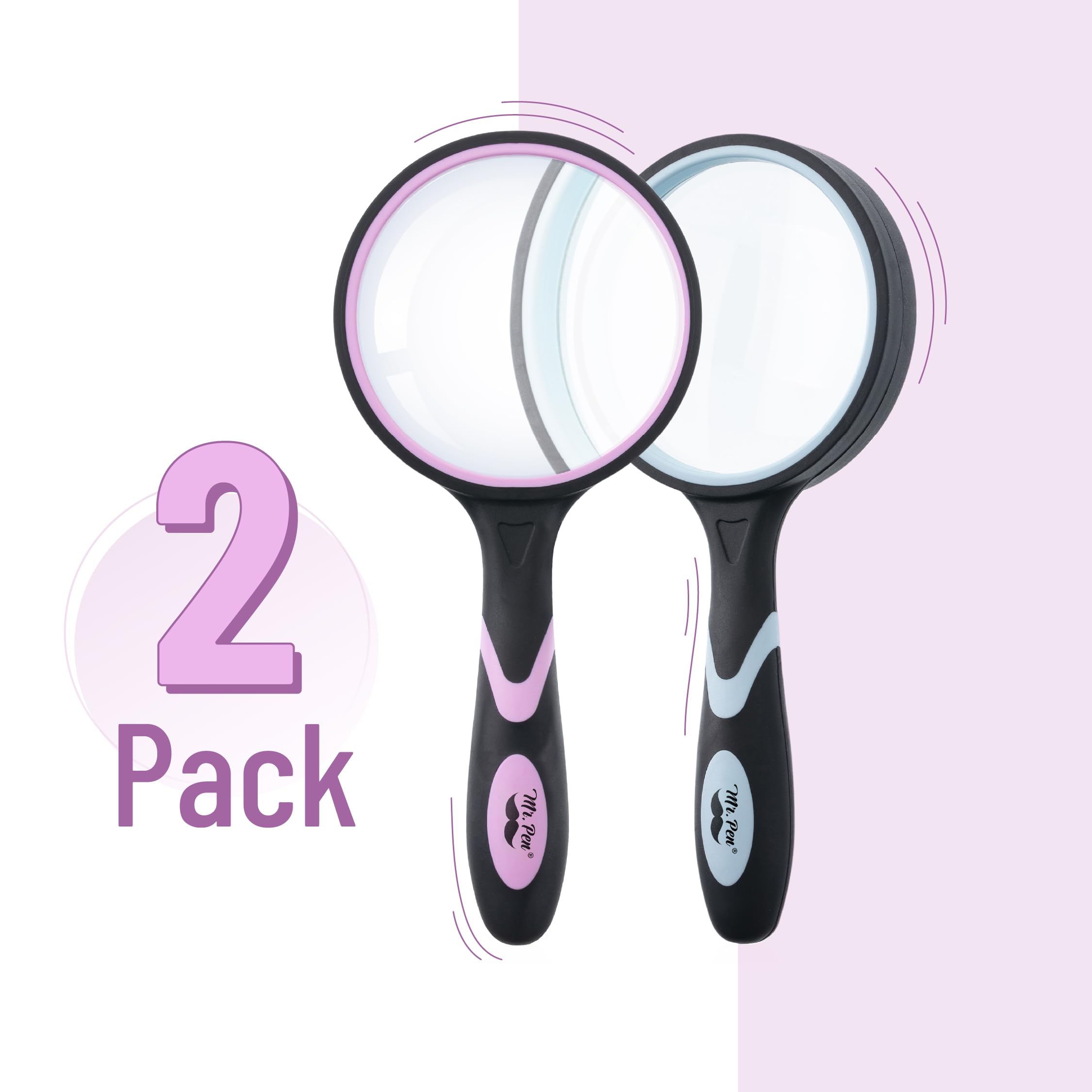 Mr. Pen- Magnifying Glass, 2 Pack, 10X Magnifier, 75mm Glass Lens, Magnifying Glass for Kids and Adults, Handheld Magnifying Glass, Magnifier for Reading, Magnifying Glasses for Close Work
