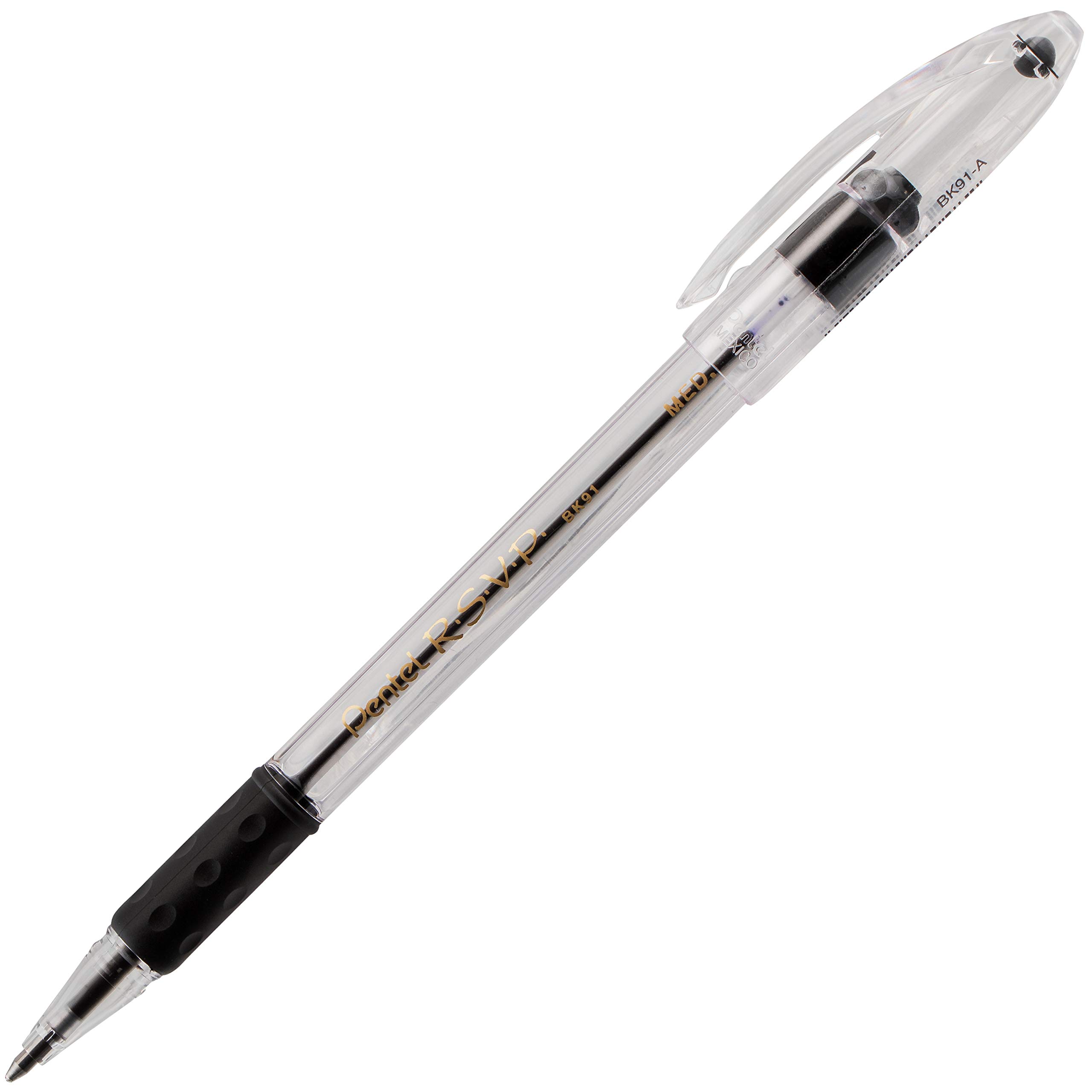 Pentel R.S.V.P. Ballpoint Pen, Medium Line, Black Ink, 5 Pack (BK91BP5A)