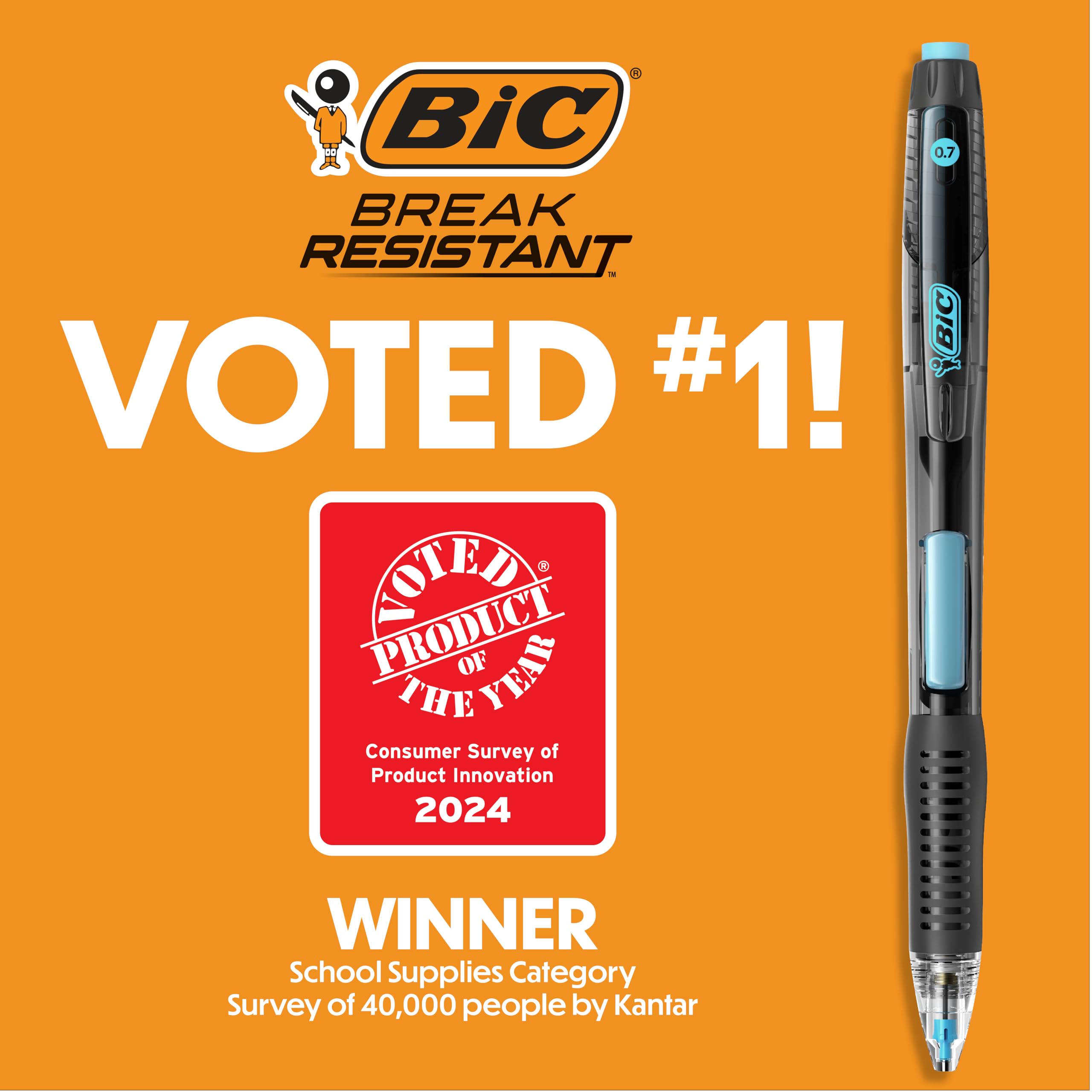 BIC Break-Resistant Mechanical Pencils with Erasers, No. 2 Medium Point (0.7mm), 4-Count Pack for School or Office Supplies