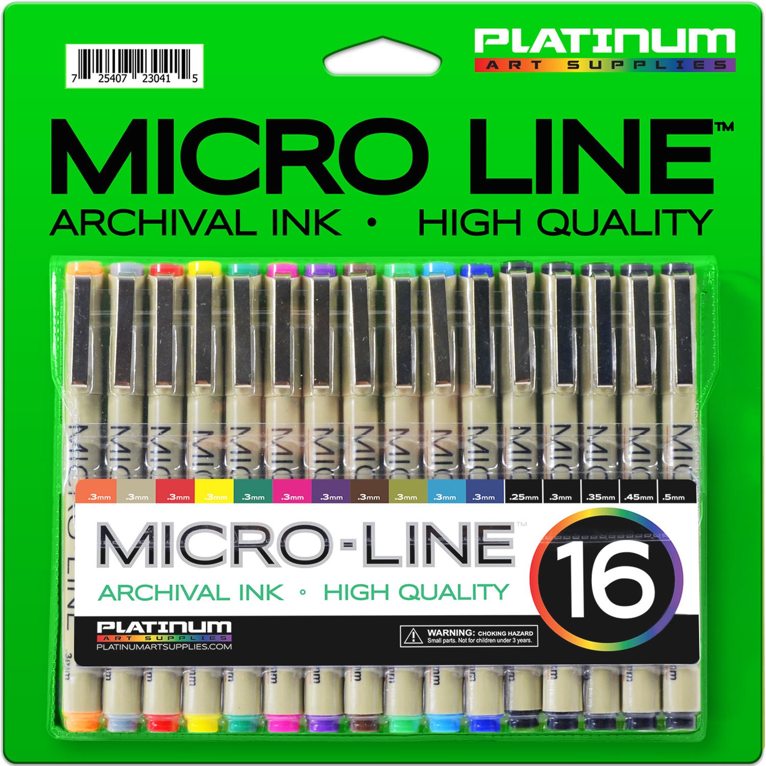 Micro-Line Ultra Fine Point Ink Pens - (SET OF 16) - Archival Ink - Assorted Colors in 0.3 MM Felt Tip - 5 Blacks in Tip Sizes 0.25MM to 0.5MM - Competes with Micron Fine Point Permanent Markers