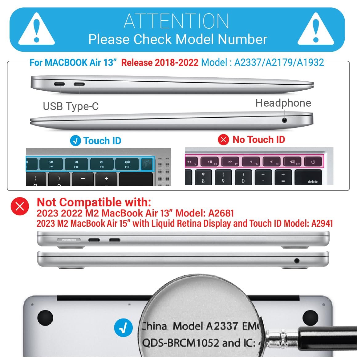 IBENZER Compatible with 2022 2021 2020 MacBook Air 13 inch case M1 A2337 A2179 A1932, Plastic Hard Shell Case for Mac Air 13 Retina Display with Touch ID, Crystal Clear, MMA-T13CYCL