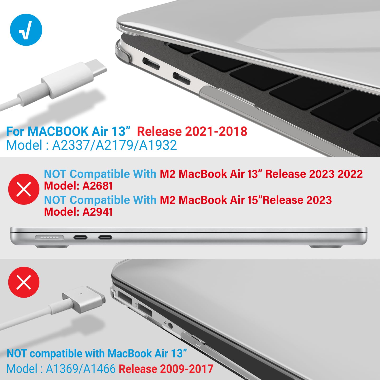 IBENZER Compatible with 2022 2021 2020 MacBook Air 13 inch case M1 A2337 A2179 A1932, Plastic Hard Shell Case for Mac Air 13 Retina Display with Touch ID, Crystal Clear, MMA-T13CYCL