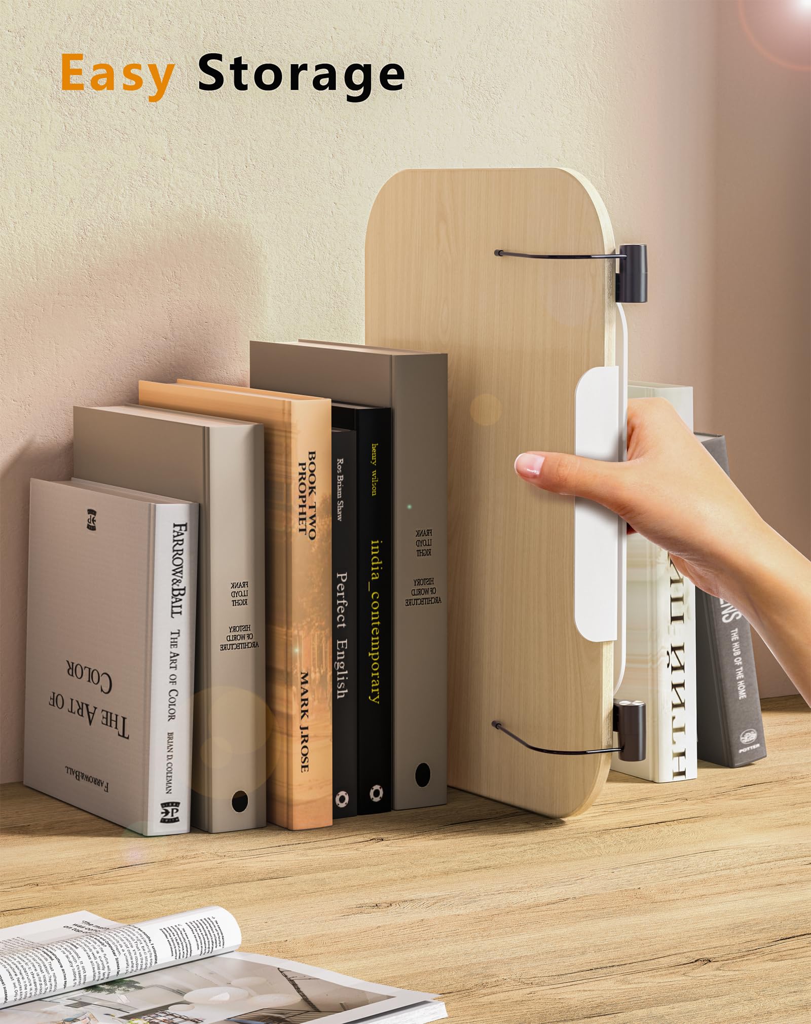 Book Stand for Reading, Amasrich Adjustable Holder with 360° Rotating Base & Page Clips, Foldable Desktop Ricer for Cookbook,Sheet Music,Laptop,Recipe,Textbook,Hands Free,Wood,Aluminium