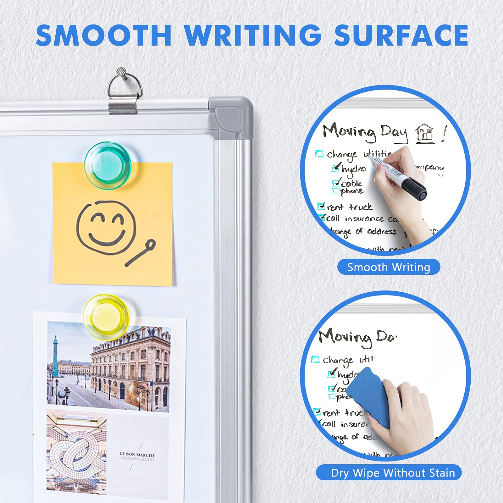 Magnetic White Board 24 x 18 Dry Erase Board Wall Hanging Whiteboard with 3 Dry Erase Pens, 1 Dry Eraser, 6 Magnets, 2' x 1.5' Message Scoreboard for School Home Office