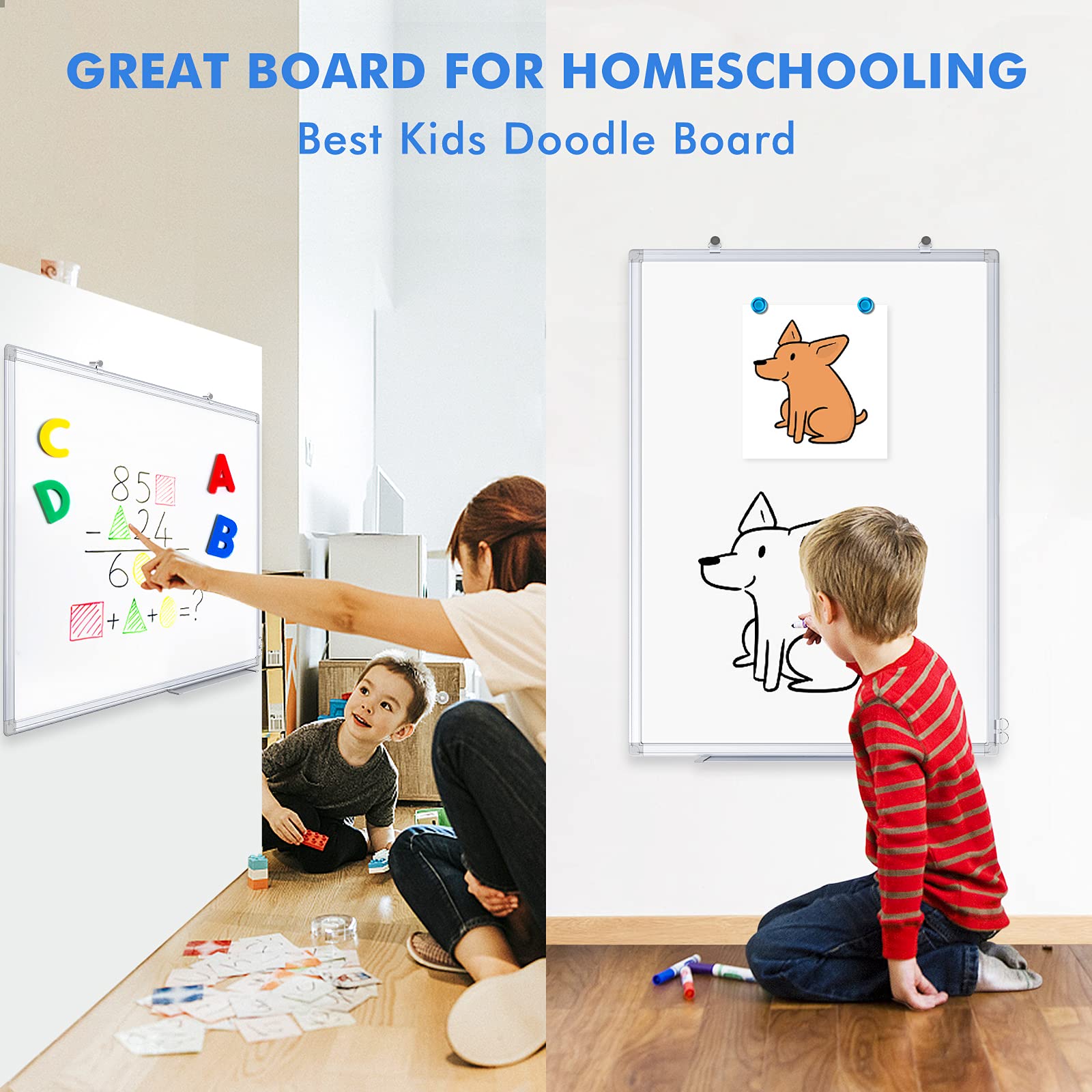 Magnetic White Board 24 x 18 Dry Erase Board Wall Hanging Whiteboard with 3 Dry Erase Pens, 1 Dry Eraser, 6 Magnets, 2' x 1.5' Message Scoreboard for School Home Office