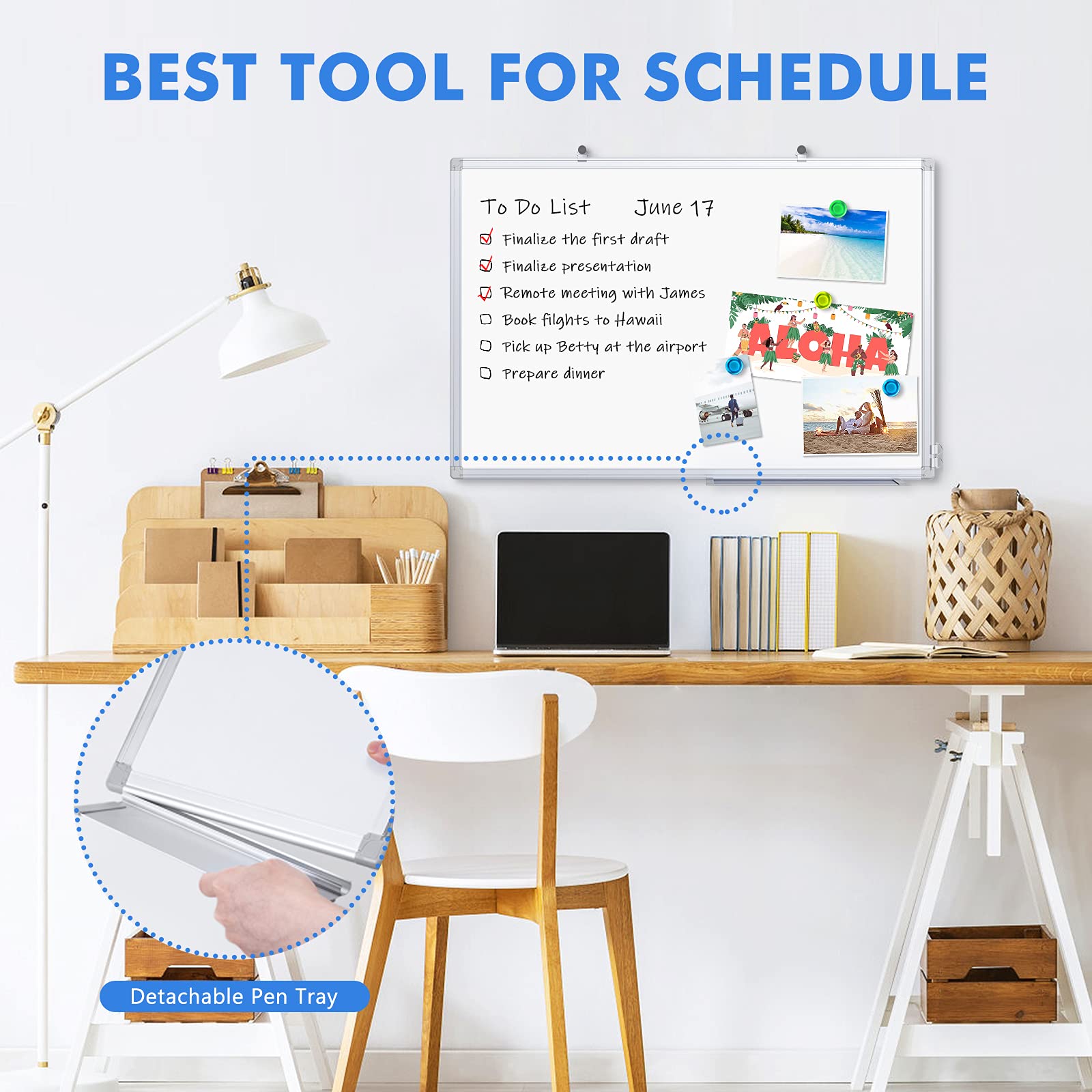 Magnetic White Board 24 x 18 Dry Erase Board Wall Hanging Whiteboard with 3 Dry Erase Pens, 1 Dry Eraser, 6 Magnets, 2' x 1.5' Message Scoreboard for School Home Office
