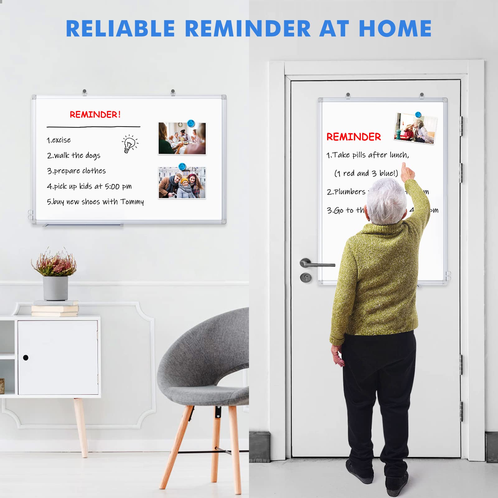 Magnetic White Board 24 x 18 Dry Erase Board Wall Hanging Whiteboard with 3 Dry Erase Pens, 1 Dry Eraser, 6 Magnets, 2' x 1.5' Message Scoreboard for School Home Office