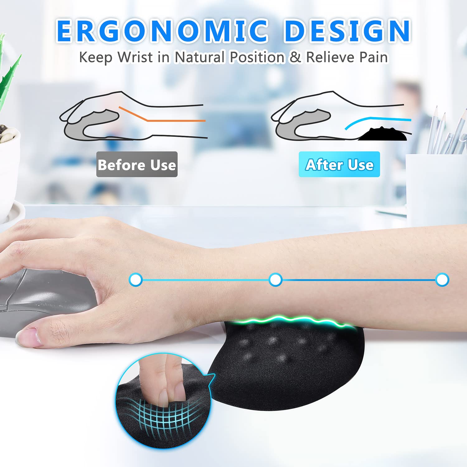 Gimars Mouse Wrist Rest with Massage Notes, Ergonomic Memory Foam Wrist Support for Mouse, Soft & Comfortable Mouse Wrist Support for Computer, Laptop, Office Work, PC Gaming-Wrist Pain Relief