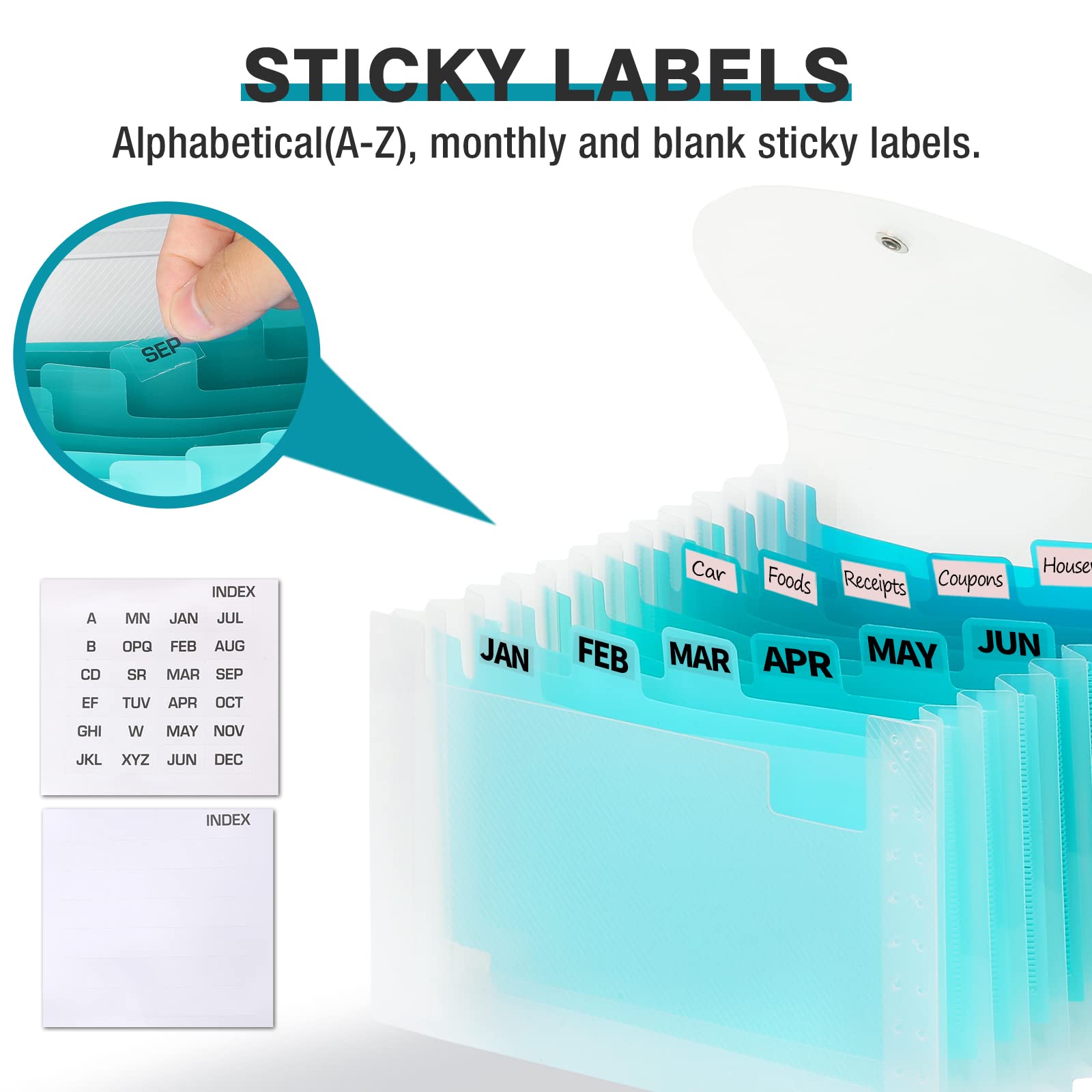 H4D Receipt Coupon Holder Organizer for Purse, Small Expanding File Folder Mini Accordion Folder, 13 Pockets Expandable Wallet for Coupon Receipt Bill Ticket Card Storage, 7x4.5 Inches (Teal)