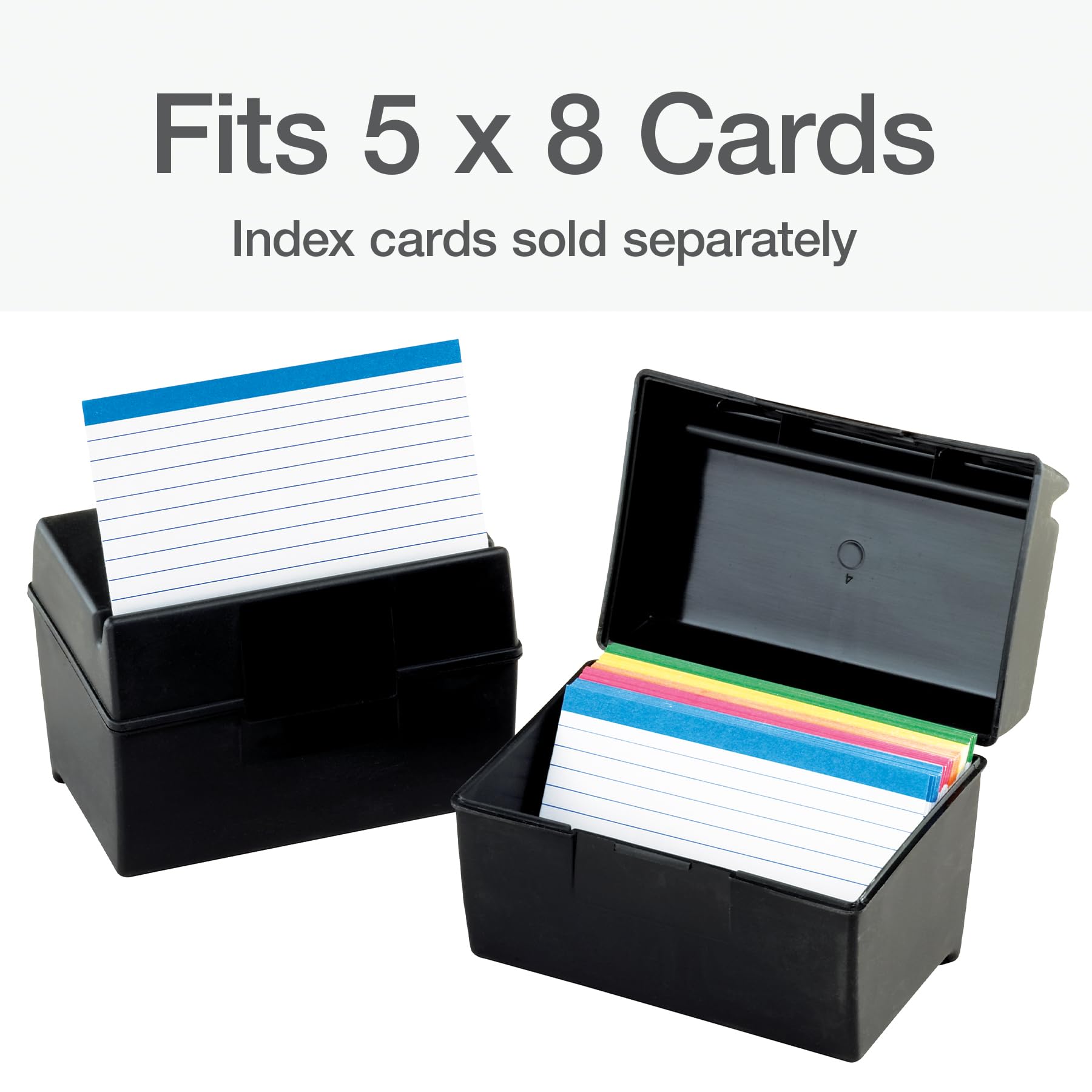 Oxford Plastic Index Card Box, 5 x 8 Inches, 500 Card Capacity, Black (01581)