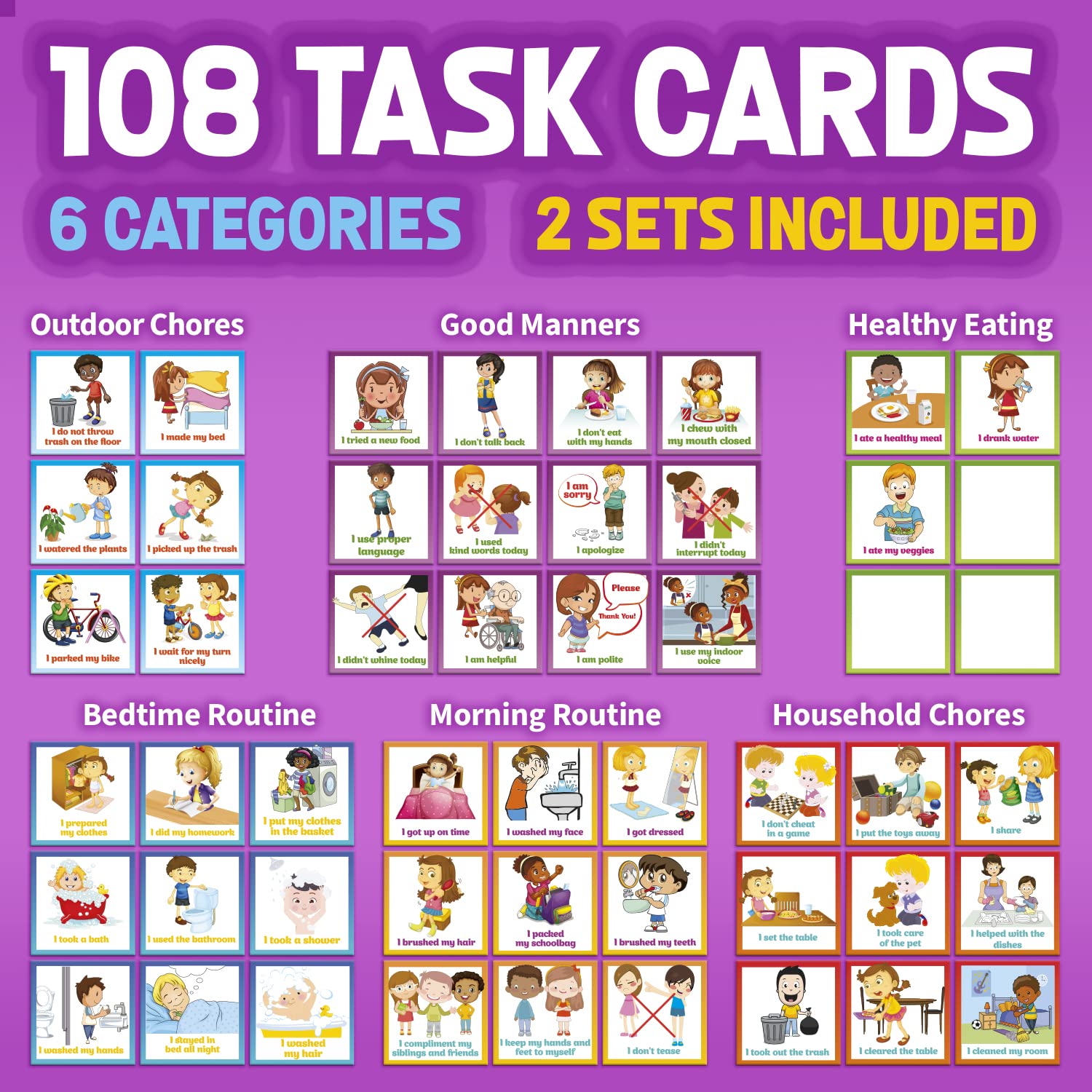 Chore Chart for Multiple Kids, Behavior Chart for Kids at Home, Dry Erase, and Magnetic Reward Chart for 2 Kids, Includes 54 Chores