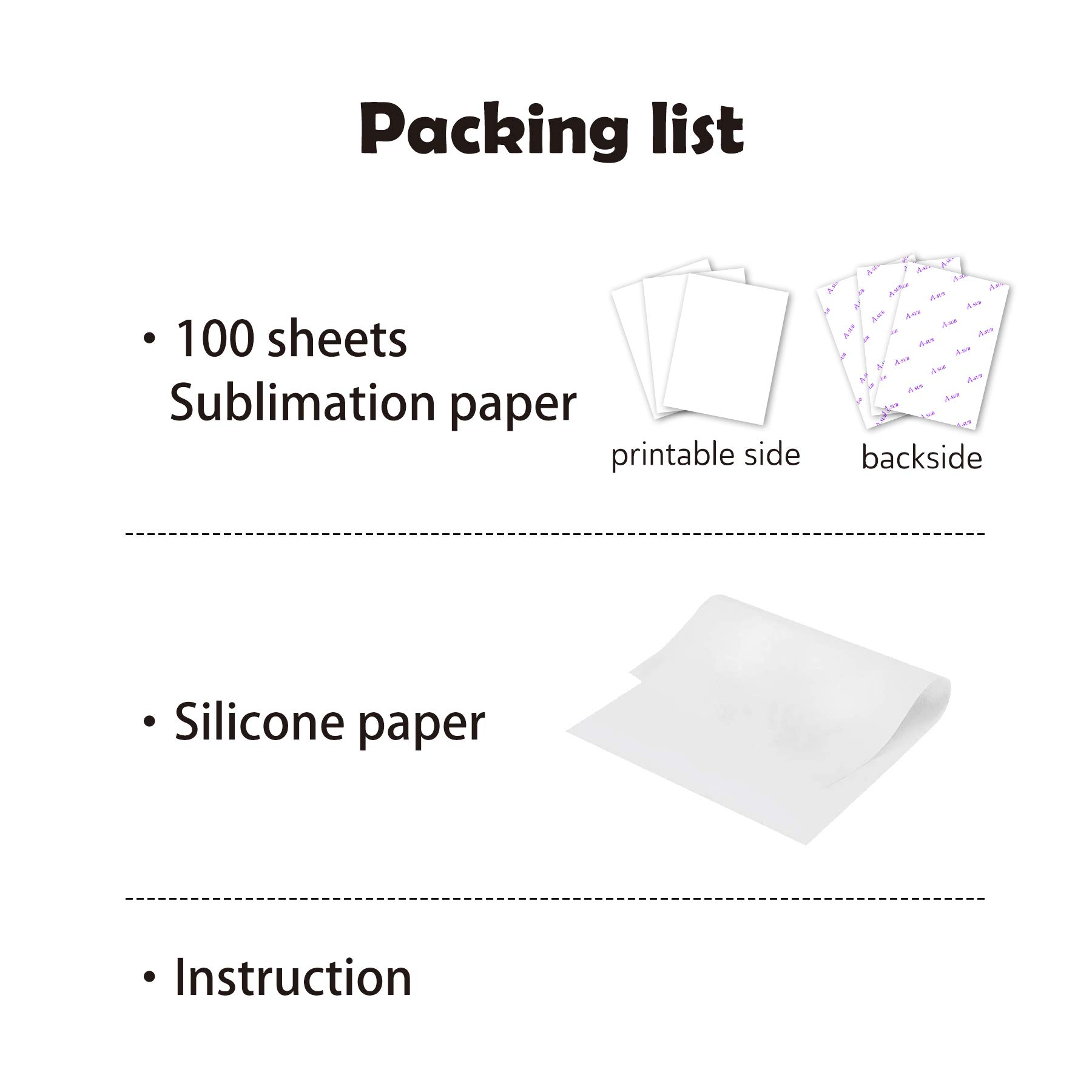 A-SUB Sublimation Paper 8.5x11 Inch for DIY Unique Christmas Gifts Compatible with Inkjet Printer which Match Sublimation Ink 100 Sheets