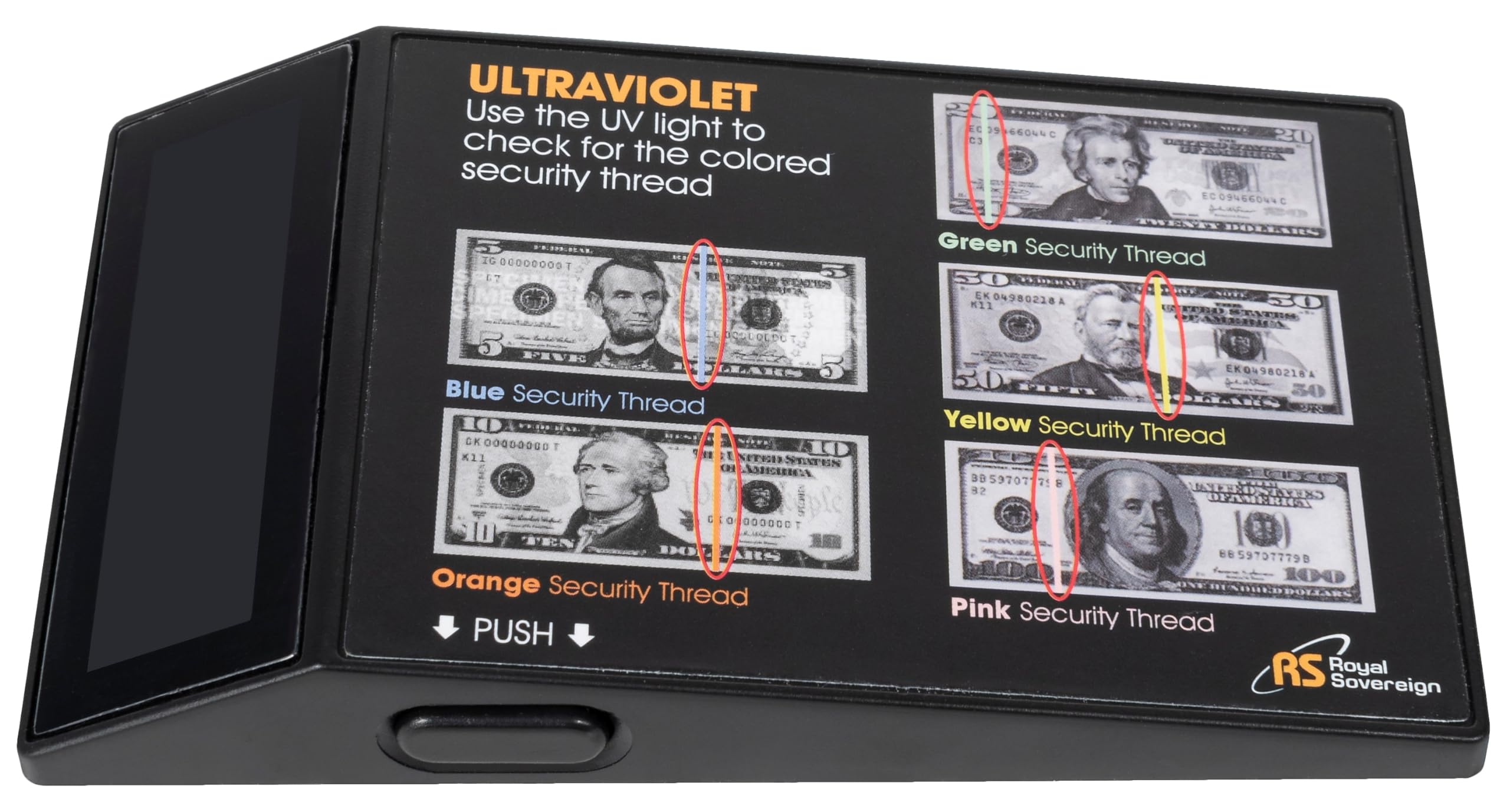 Royal Sovereign Pocket Sized Counterfeit Bill Detector (RCD-UVP), Black
