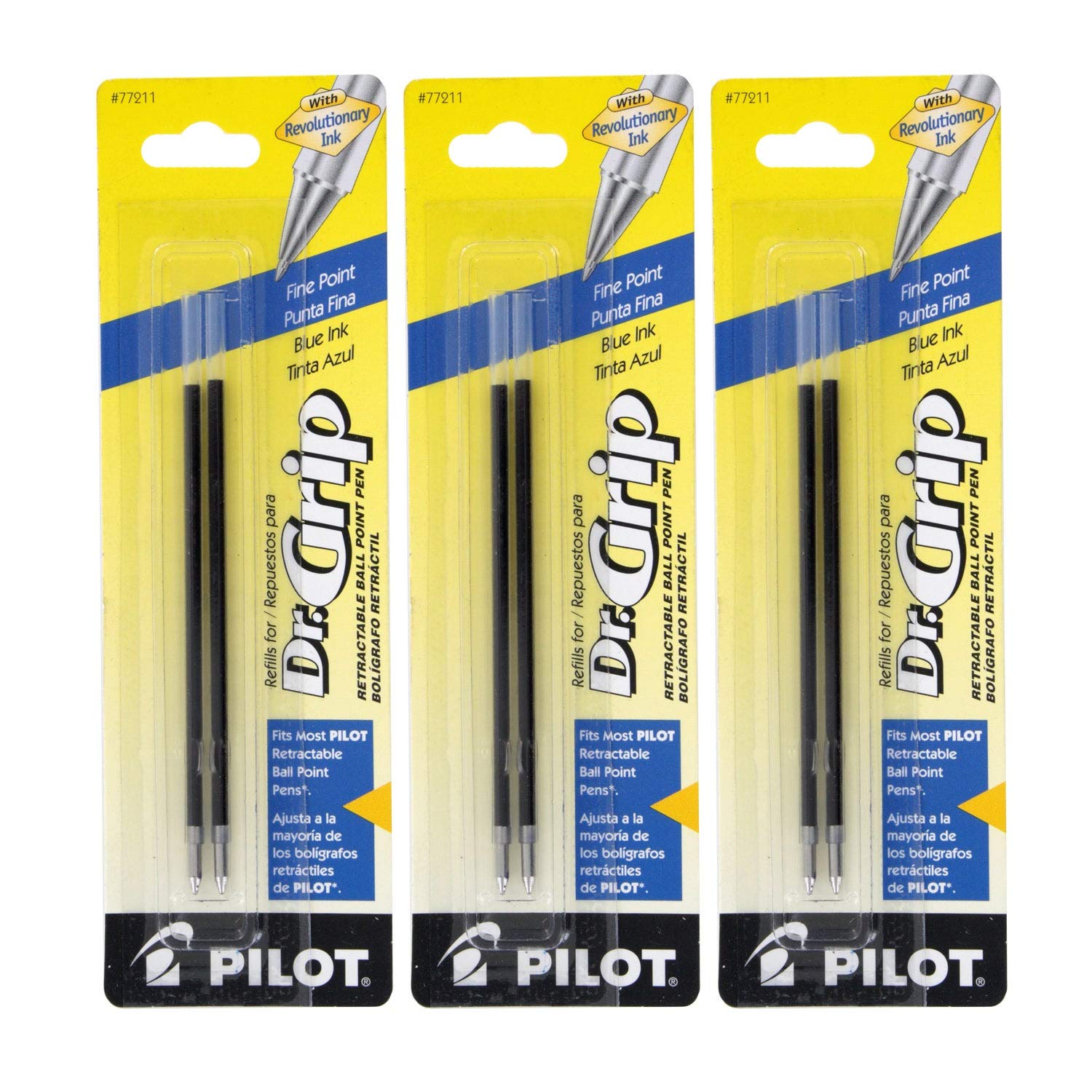 Pilot Dr Grip Retractable Ballpoint Pen Refills, 1.0mm, Medium Point, Black Ink, 6 (Pack of 2)
