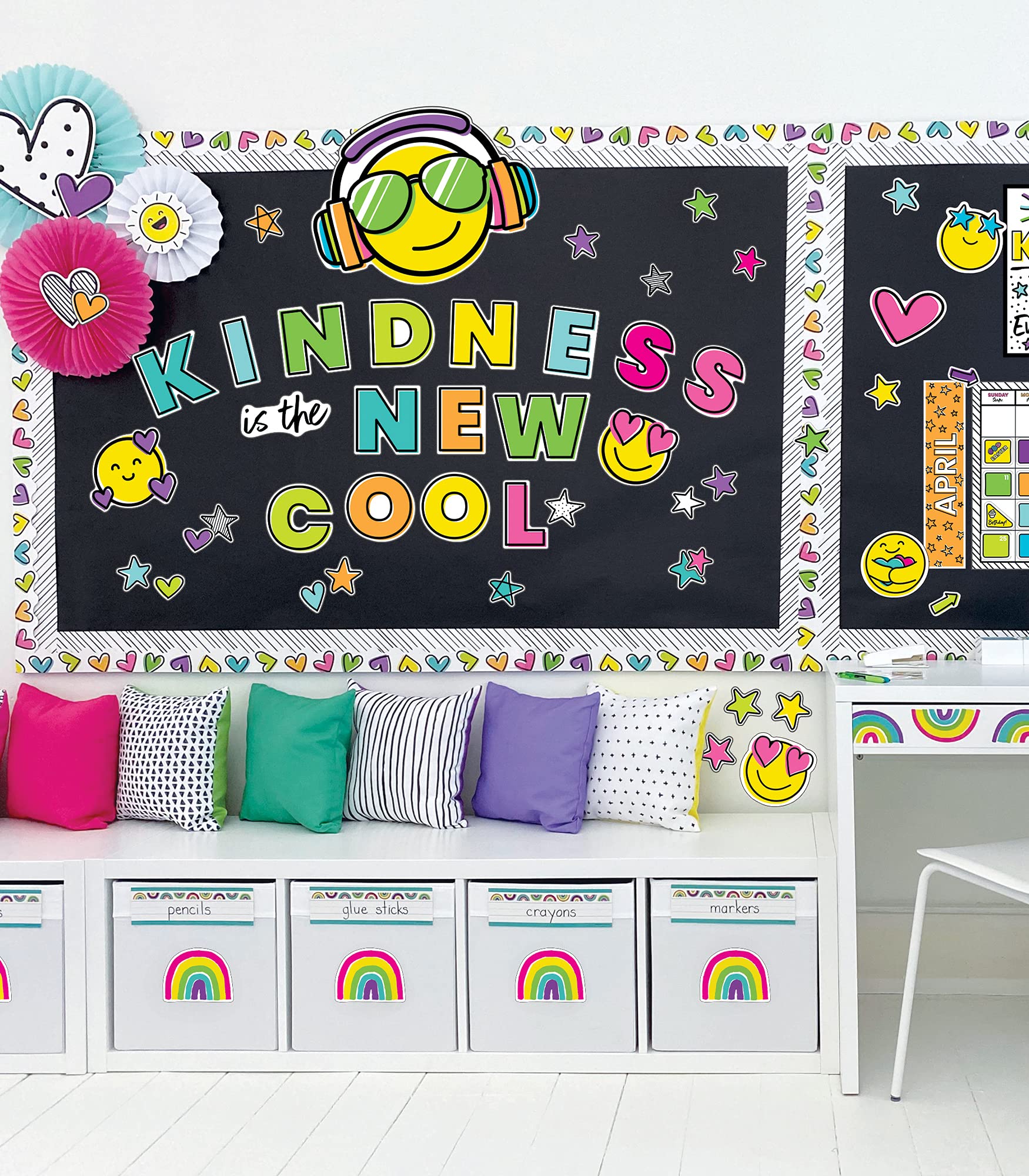 Carson Dellosa Kind Vibes Doodle Heart Bulletin Board Borders, 36 Feet of Scalloped Heart Classroom Borders for Bulletin Board