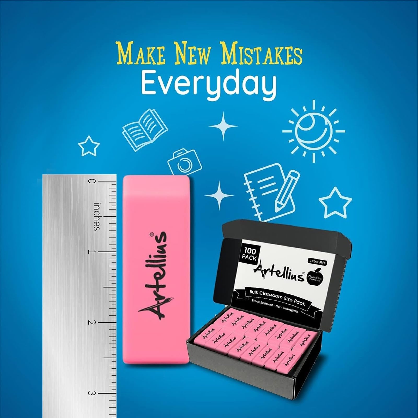 Pink Erasers Pack of 100 - Large Size, Latex & Smudge Free - Bulk School Supplies for Classrooms, Teachers, Homeschool, Office, Art Class, and More!