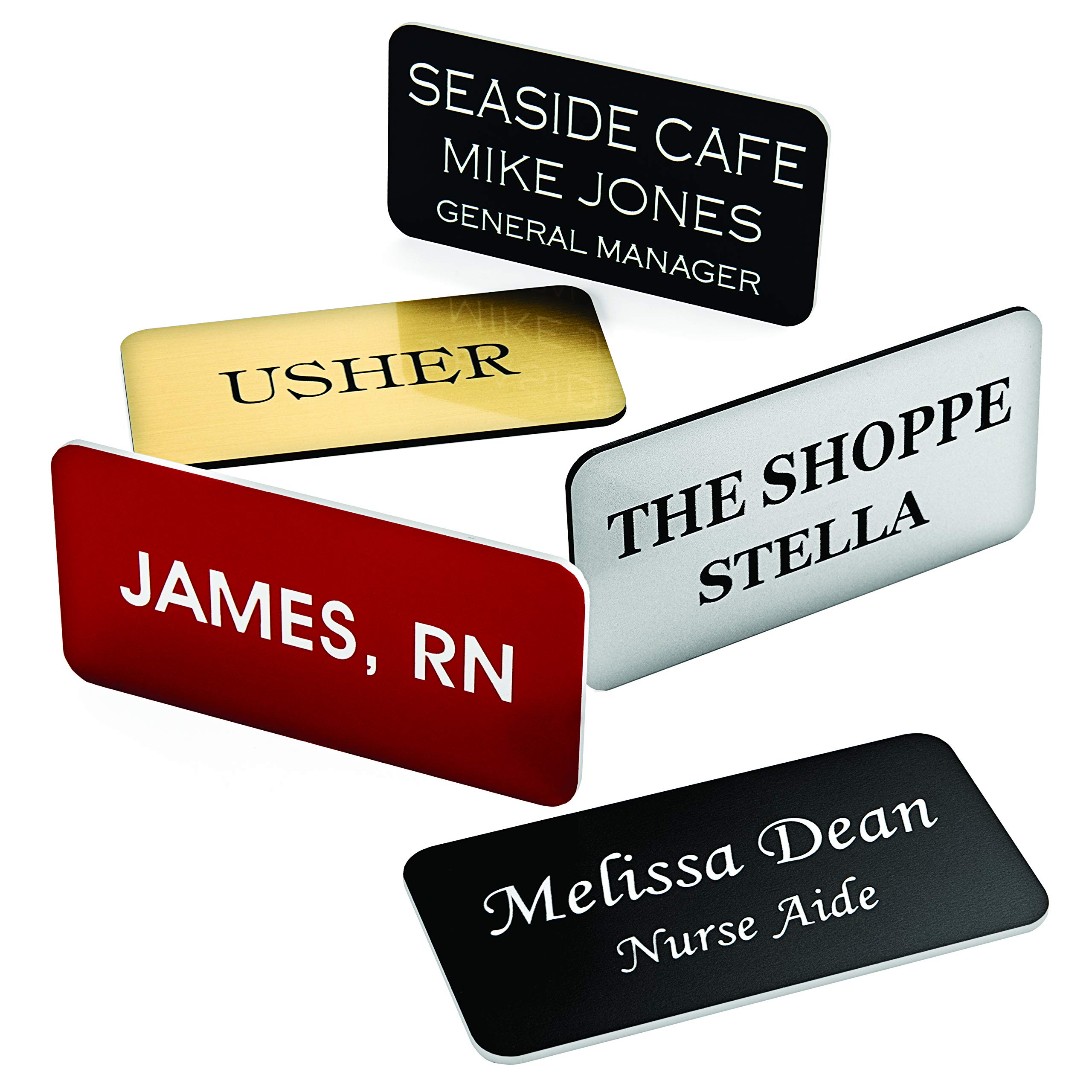 Custom Engraved Name Tag Badges – Personalized Identification with Pin or Magnetic Backing, 1 Inch x 3 Inches, European Gold/Black