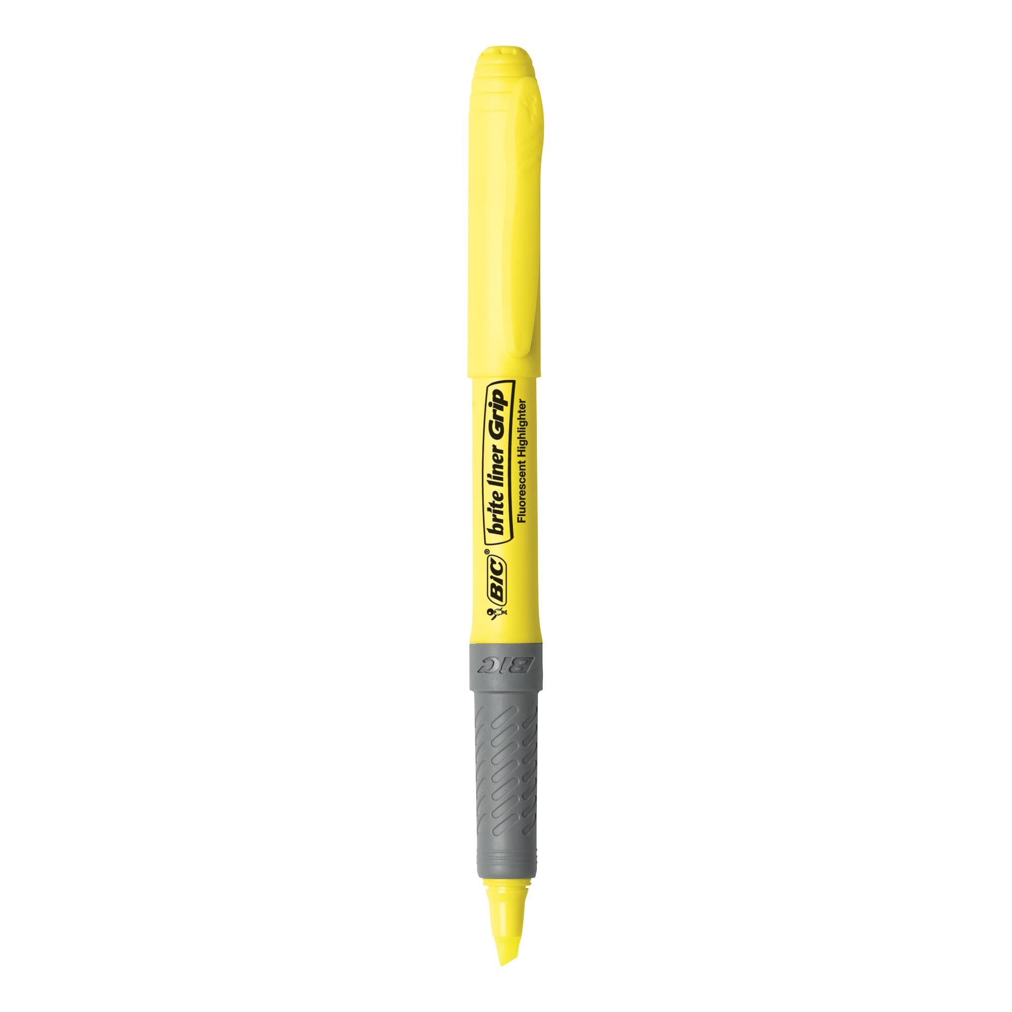 BIC Brite Liner Grip Highlighters, Chisel Tip (1.6mm), Assorted Pastel and Fluorescent, For Broad Highlighting & Fine Underlining, 12-Count