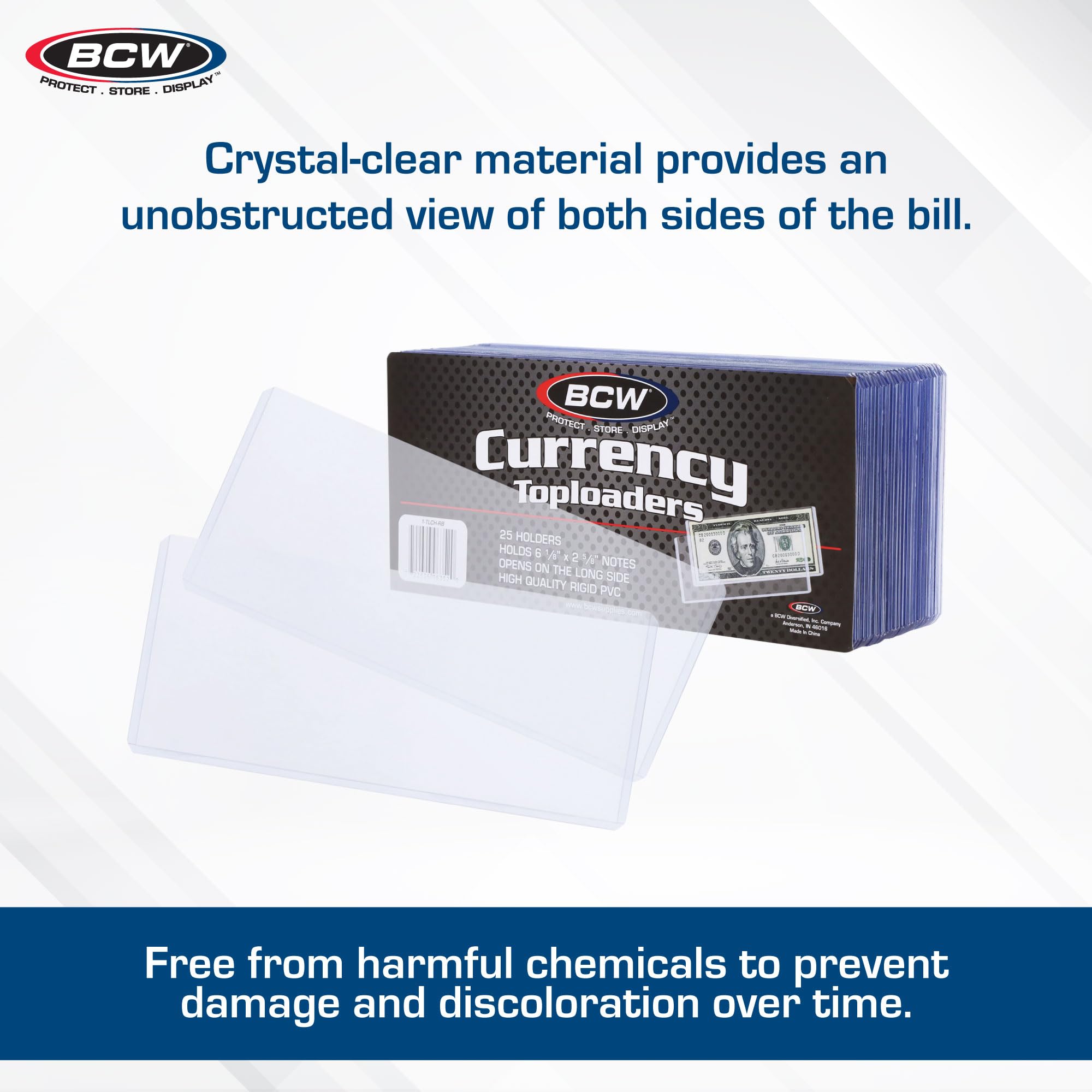 BCW Currency Topload Holder for Regular Bills, Clear, 25-Count
