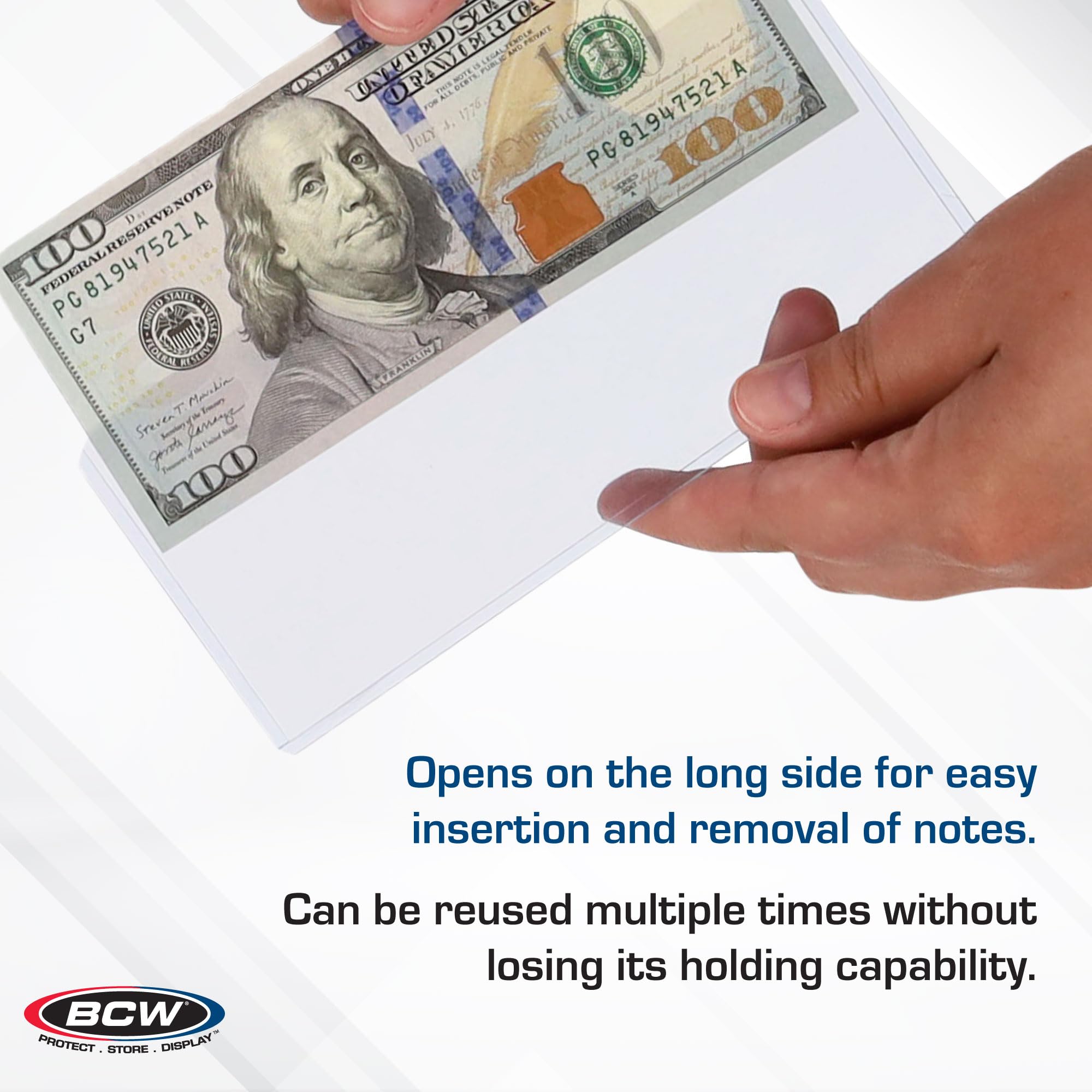 BCW Currency Topload Holder for Regular Bills, Clear, 25-Count