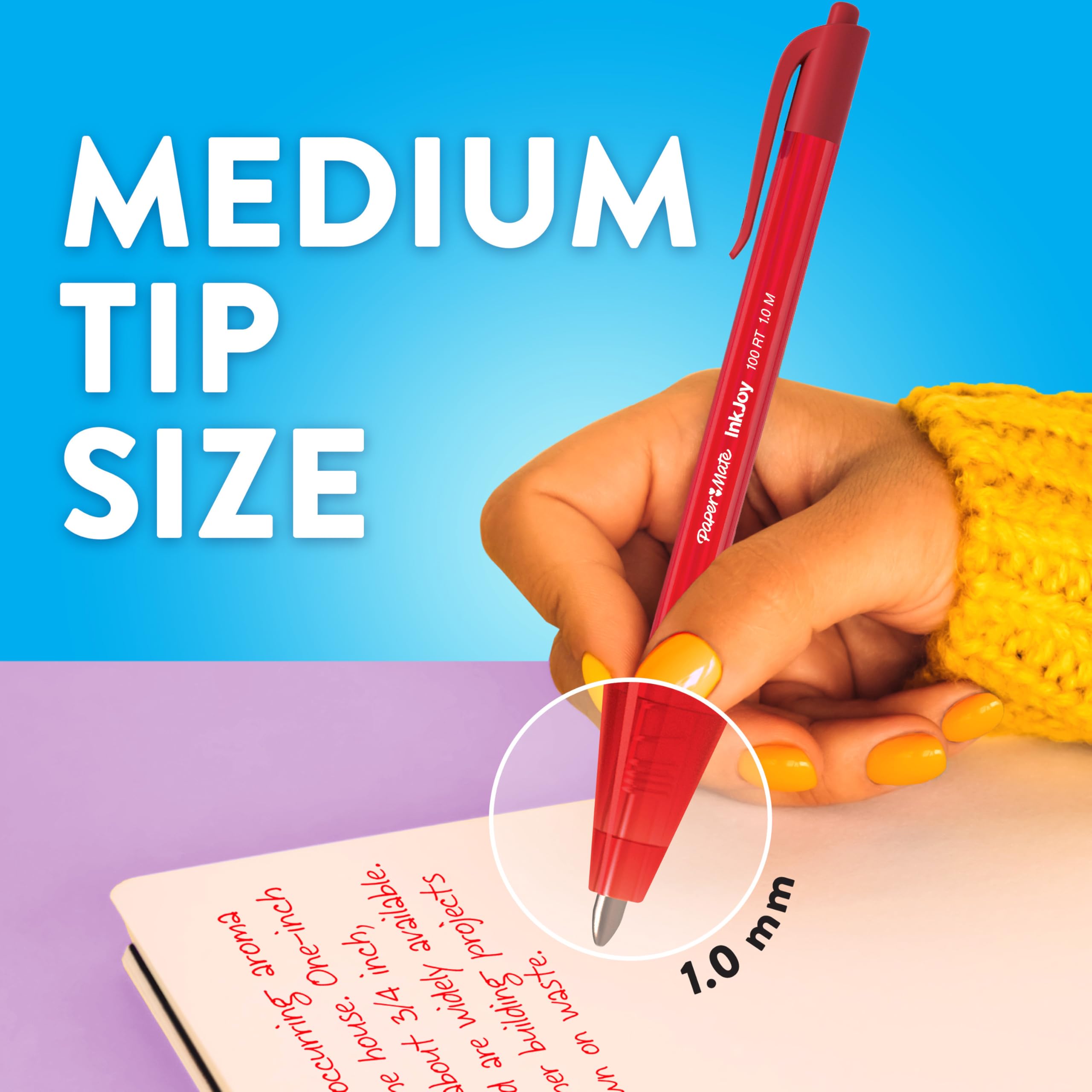 Paper Mate InkJoy 100RT Retractable Ballpoint Pens, Medium Point, Red, Box of 12