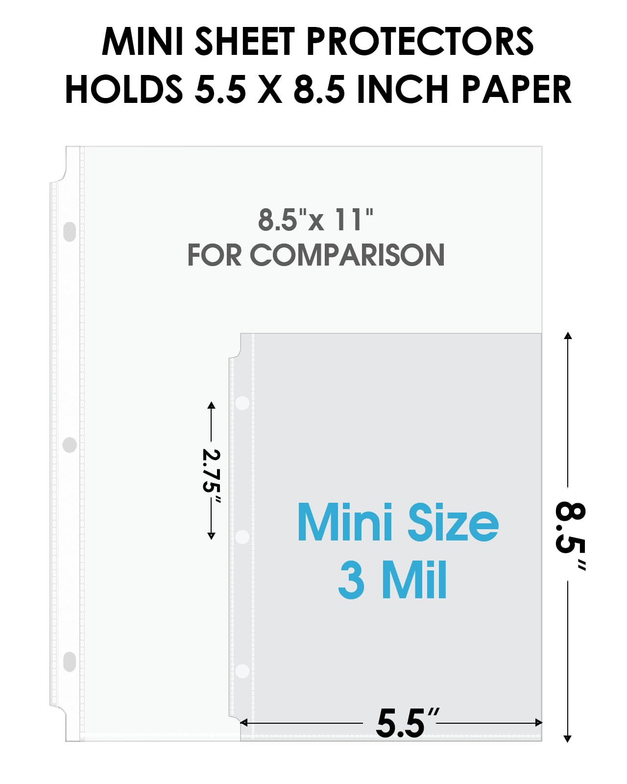 KTRIO Heavyweight Sheet Protectors 5.5 x 8.5 inch, Clear Page Protectors for Mini 3 Ring Binder, Plastic Sleeves for Binders, Top Loading Paper Protector, 60 Pack