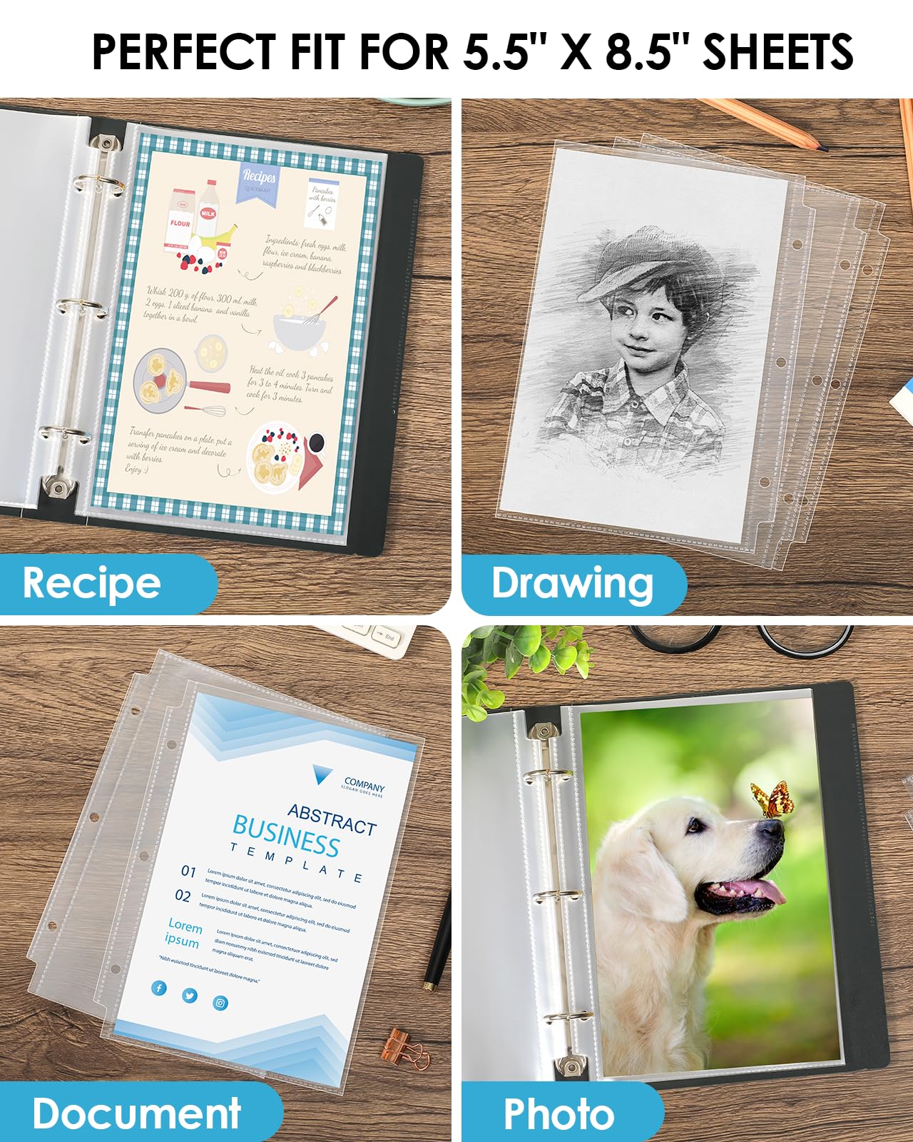 KTRIO Heavyweight Sheet Protectors 5.5 x 8.5 inch, Clear Page Protectors for Mini 3 Ring Binder, Plastic Sleeves for Binders, Top Loading Paper Protector, 60 Pack