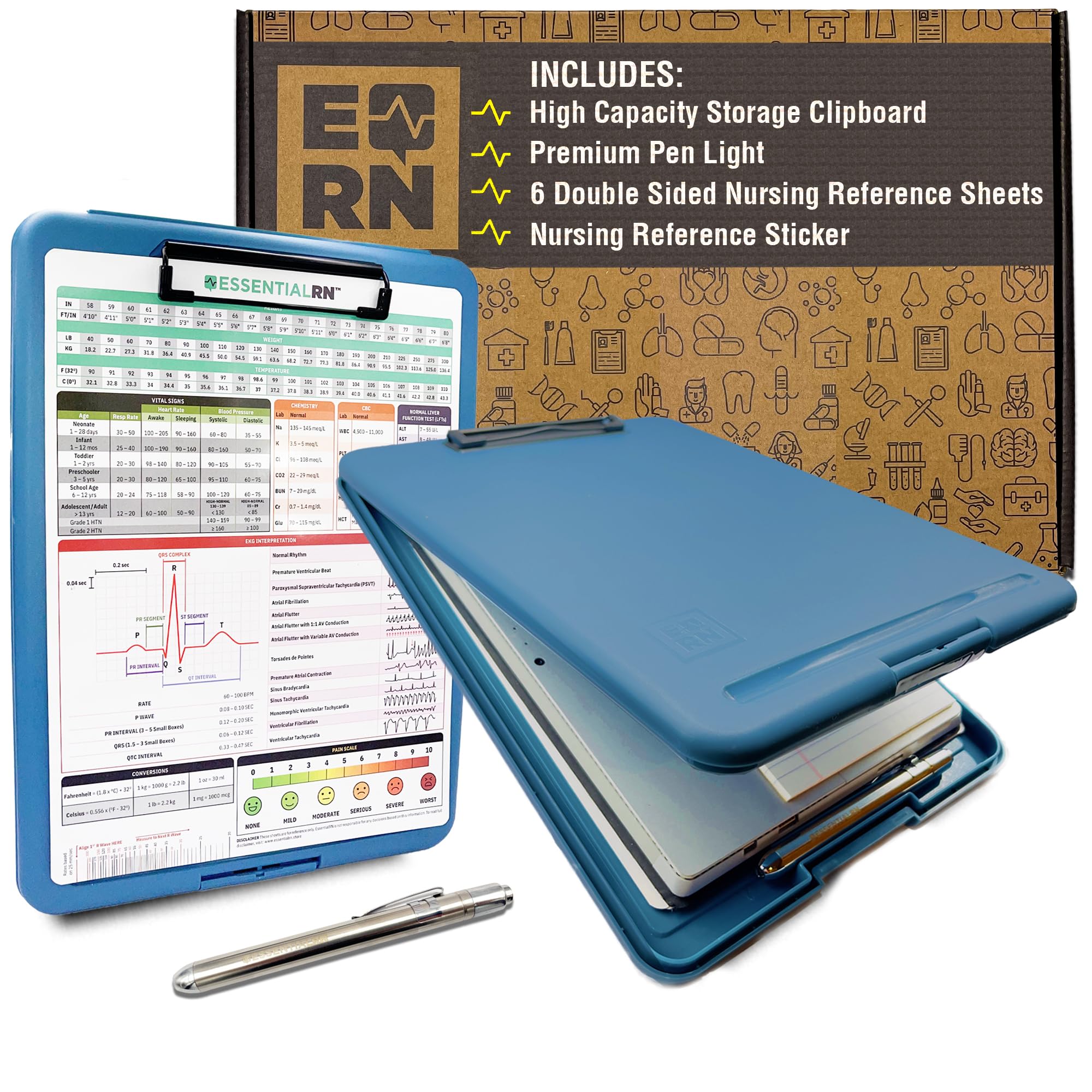Essential RN Nursing Clipboard with Storage, Cheat Sheets & Pen Light Set -Quality Nursing Clipboard with Nursing & Medical Edition References - Nurse Clipboard Perfect Nursing School Gift (Rose Pink)